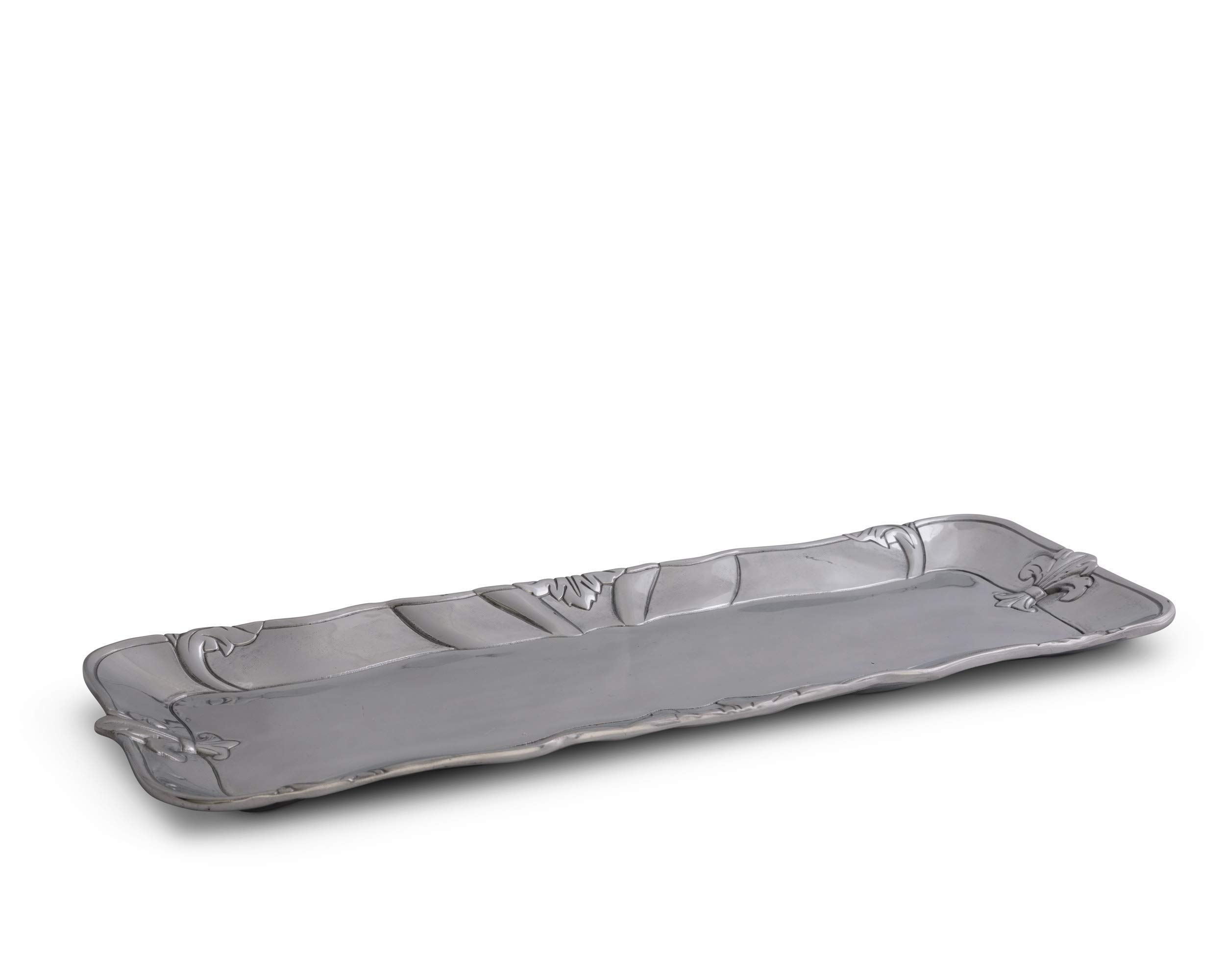 Arthur Court Designs Aluminum Metal Fleur-De-Lis Oblong Food Serving Tray Centerpiece 18 inch x 7 inch