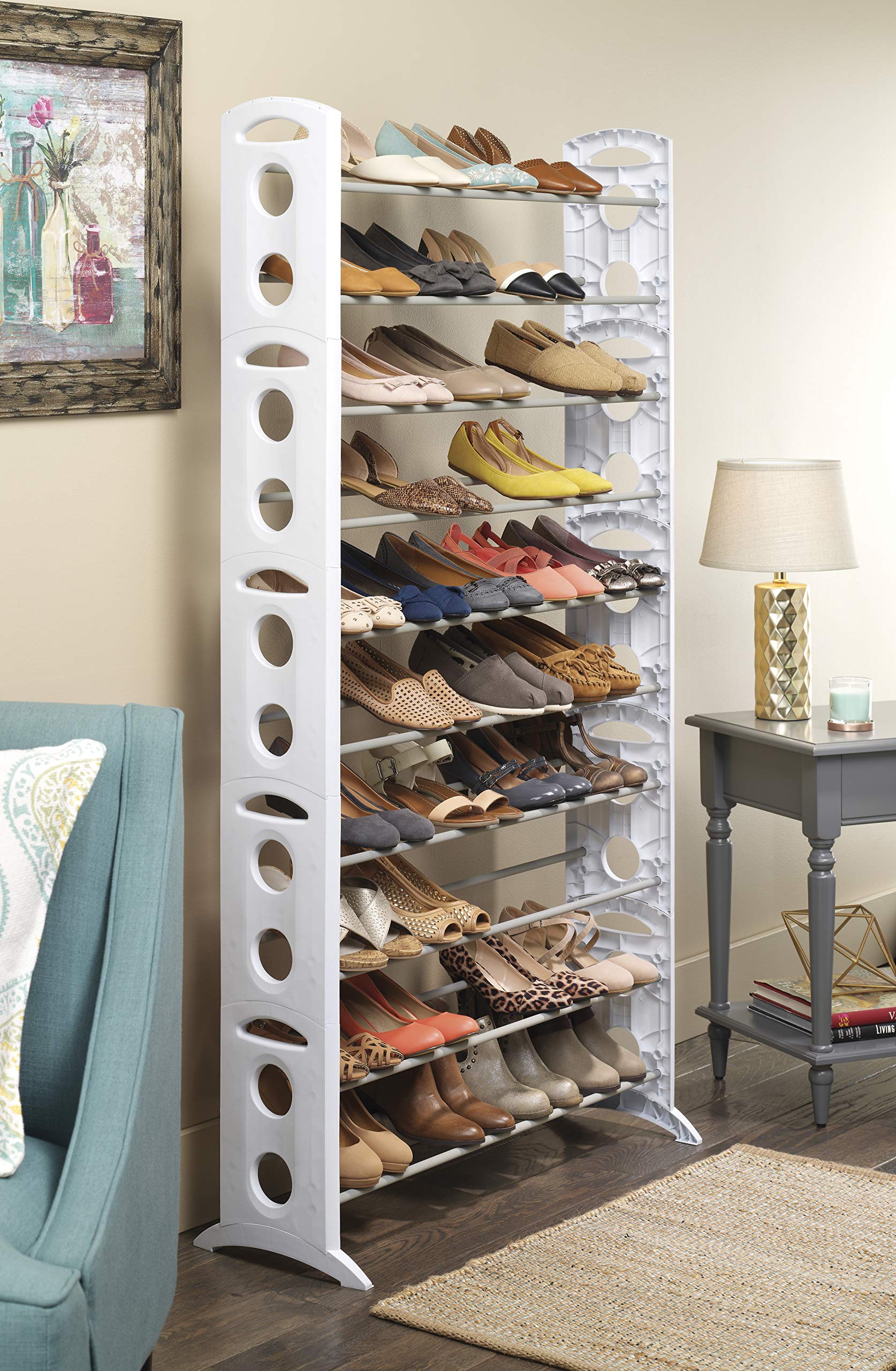 Whitmor Floor 50 Pair Shoe Tower 10 Tier White
