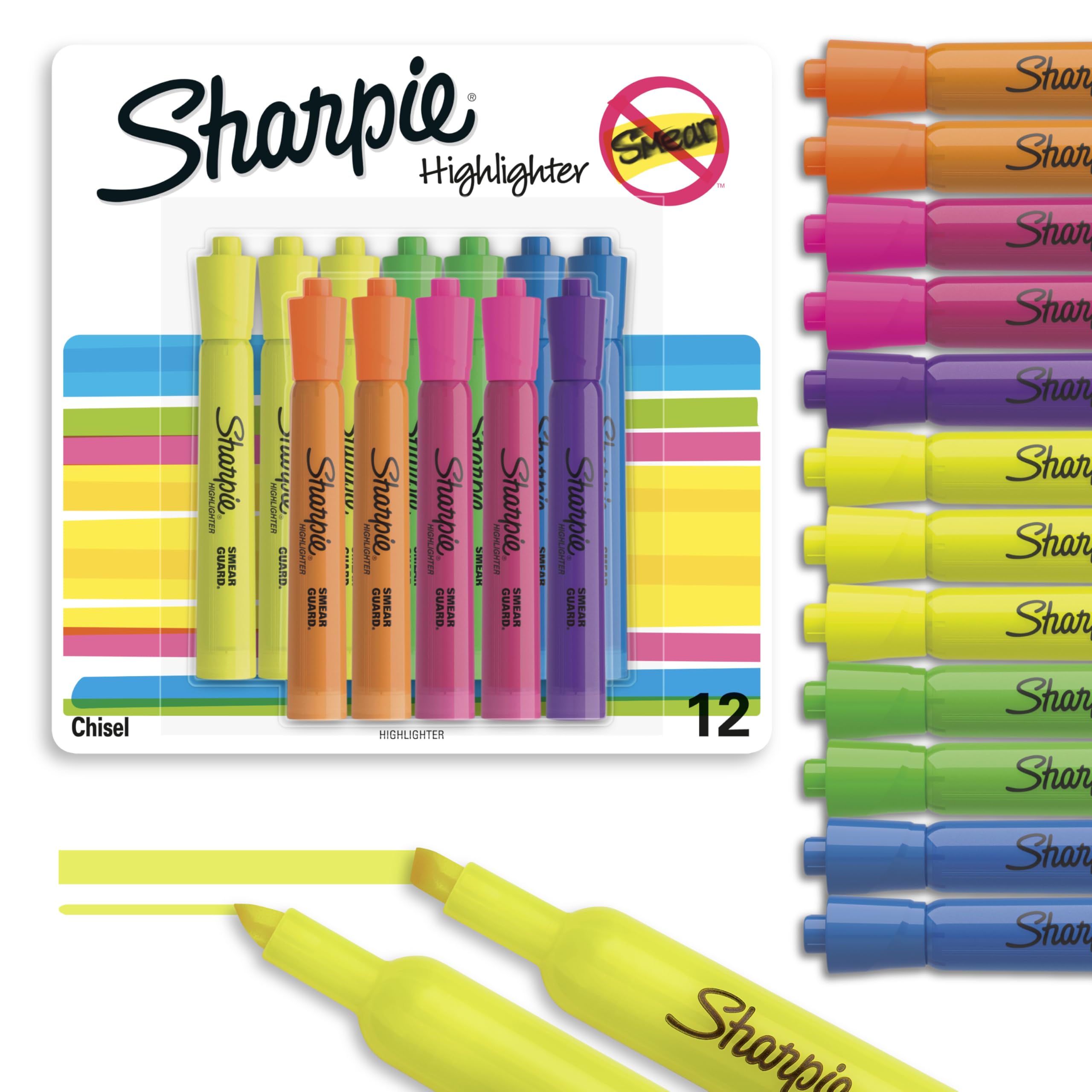 SHARPIE Tank Style Highlighters, Chisel Tip, Assorted, 12 Count