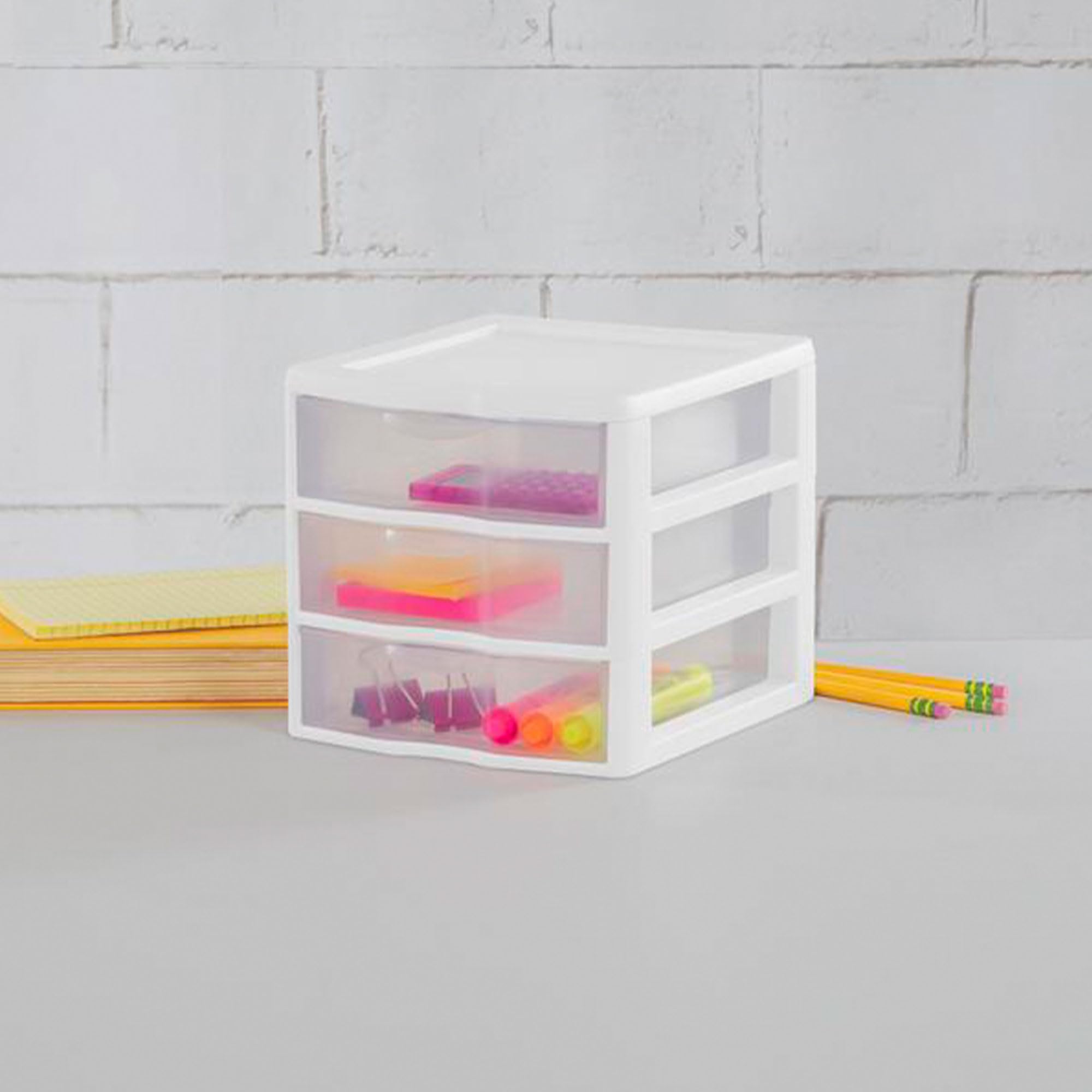 Sterilite 20738006 Small 3 Drawer Unit, White Frame with Clear Drawers, 6-Pack