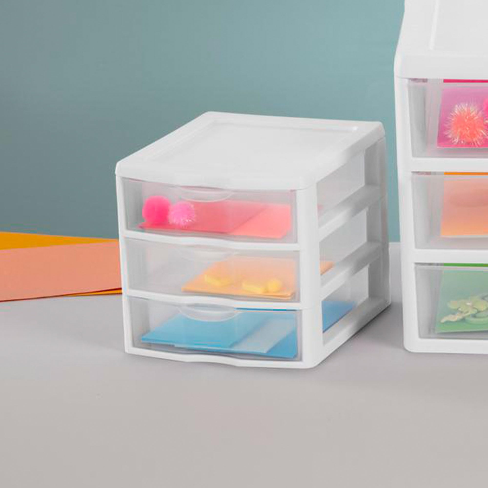 Sterilite 20738006 Small 3 Drawer Unit, White Frame with Clear Drawers, 6-Pack