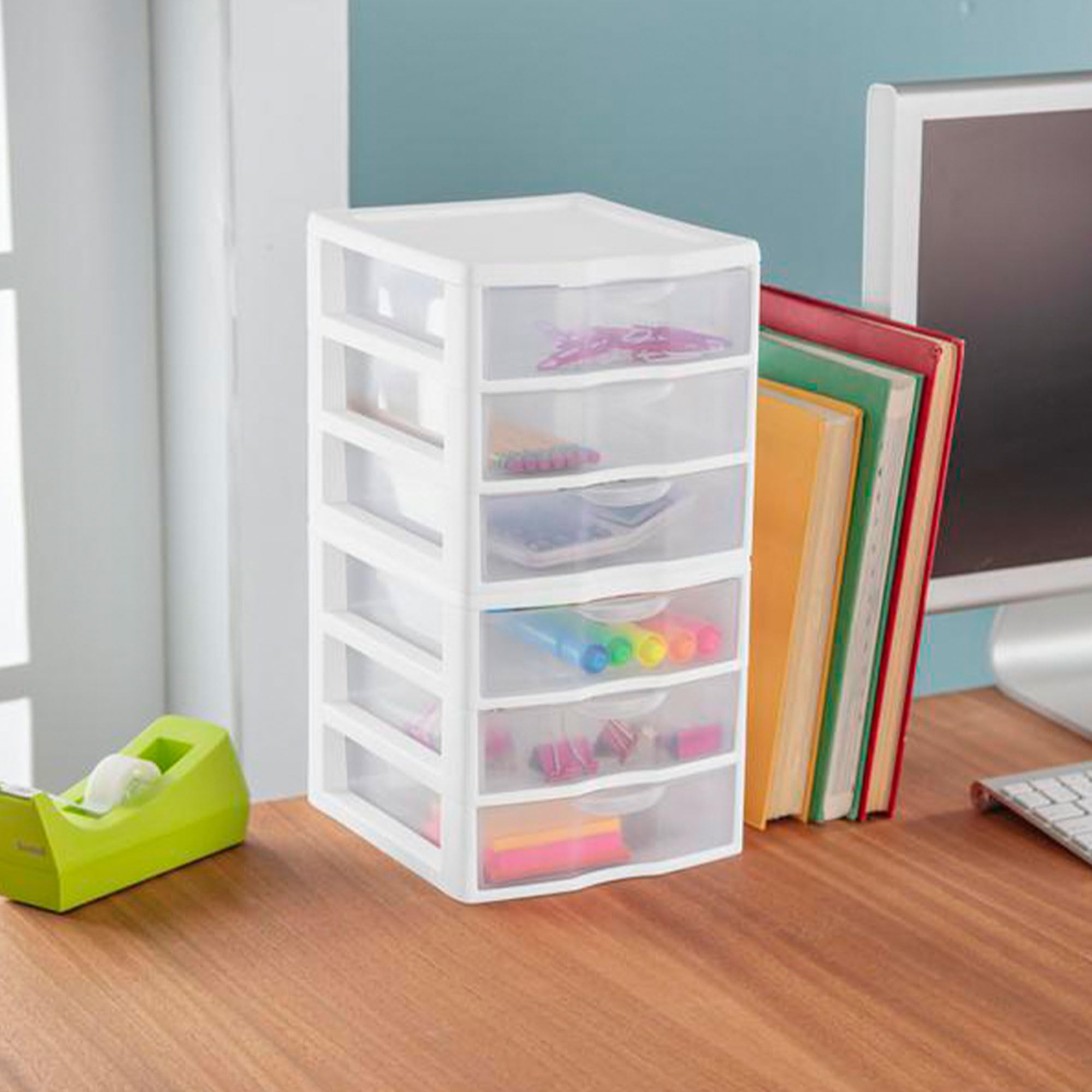 Sterilite 20738006 Small 3 Drawer Unit, White Frame with Clear Drawers, 6-Pack