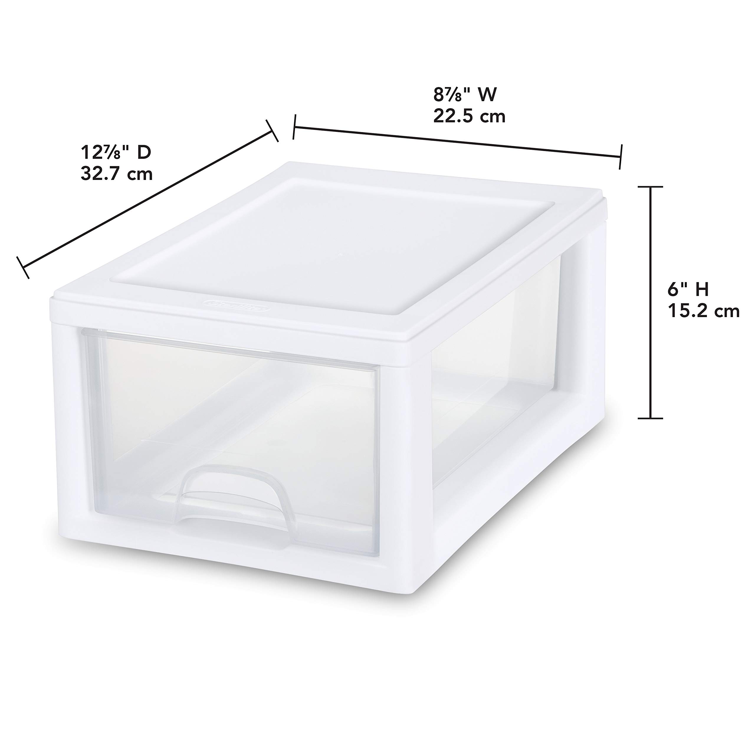 Sterilite 20518006 6 Quart/5.7 Liter Stacking Drawer, White Frame with Clear Drawer,(pack of 6)