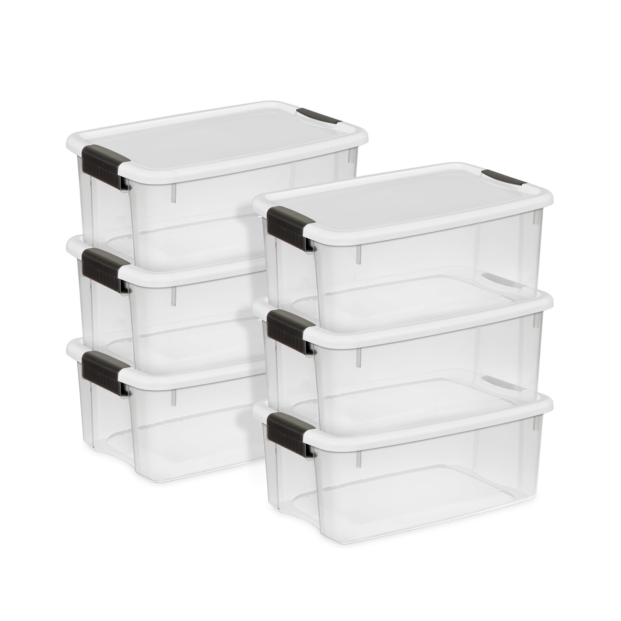 Sterilite 18 Quart Clear Plastic Stackable Storage Container Bin Box Tote with White Latching Lid Organizing Solution for Home & Classroom, 6 Pack
