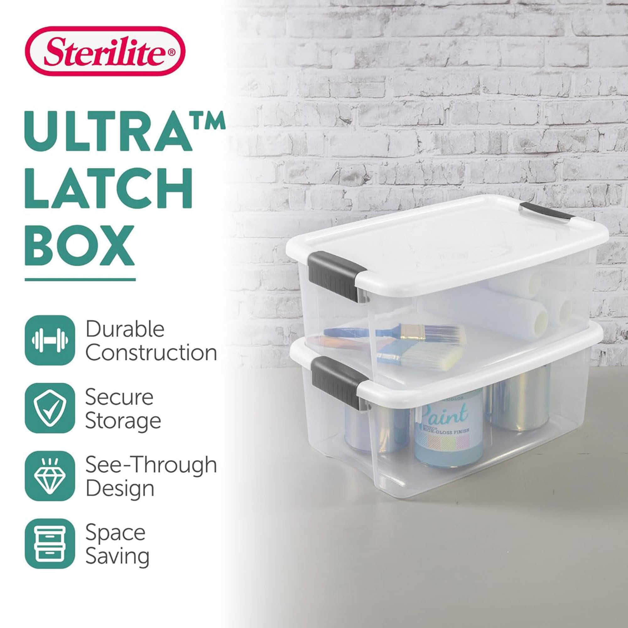 Sterilite 18 Quart Clear Plastic Stackable Storage Container Bin Box Tote with White Latching Lid Organizing Solution for Home & Classroom, 6 Pack