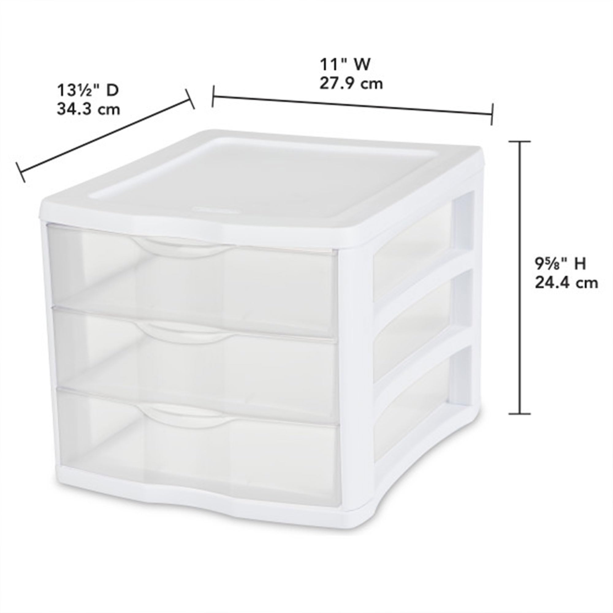 Sterilite 17918004 3 Drawer Unit, White Frame with Clear Drawers, Pack of 4