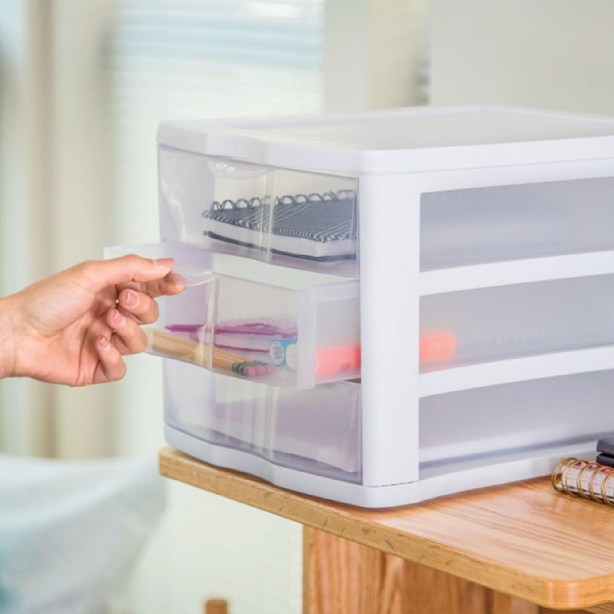 Sterilite 17918004 3 Drawer Unit, White Frame with Clear Drawers, Pack of 4