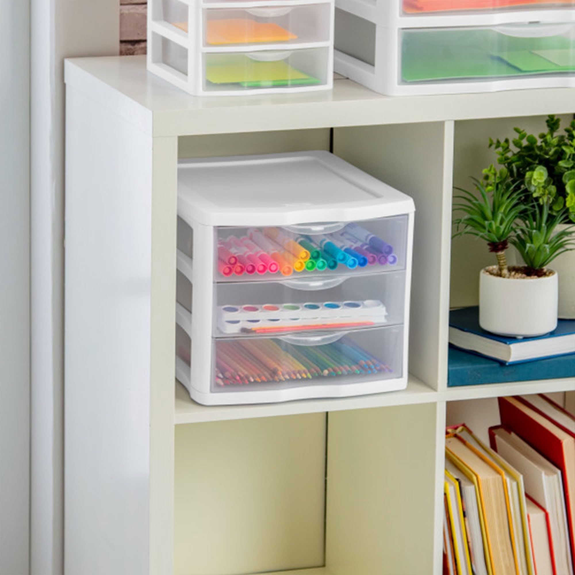 Sterilite 17918004 3 Drawer Unit, White Frame with Clear Drawers, Pack of 4