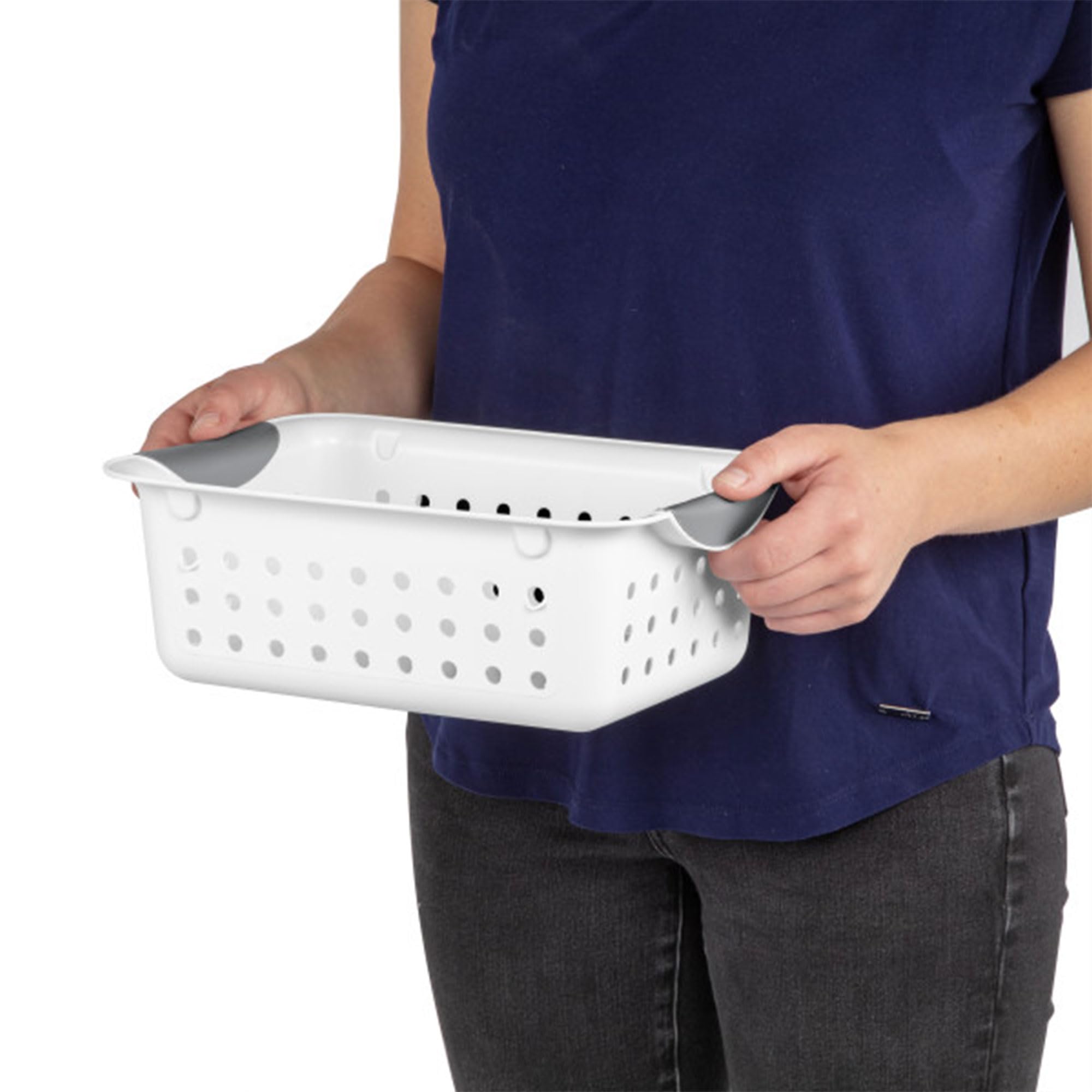 Sterilite 16228012 Small Ultra Basket, White Basket w/ Titanium Inserts, 12-Pack