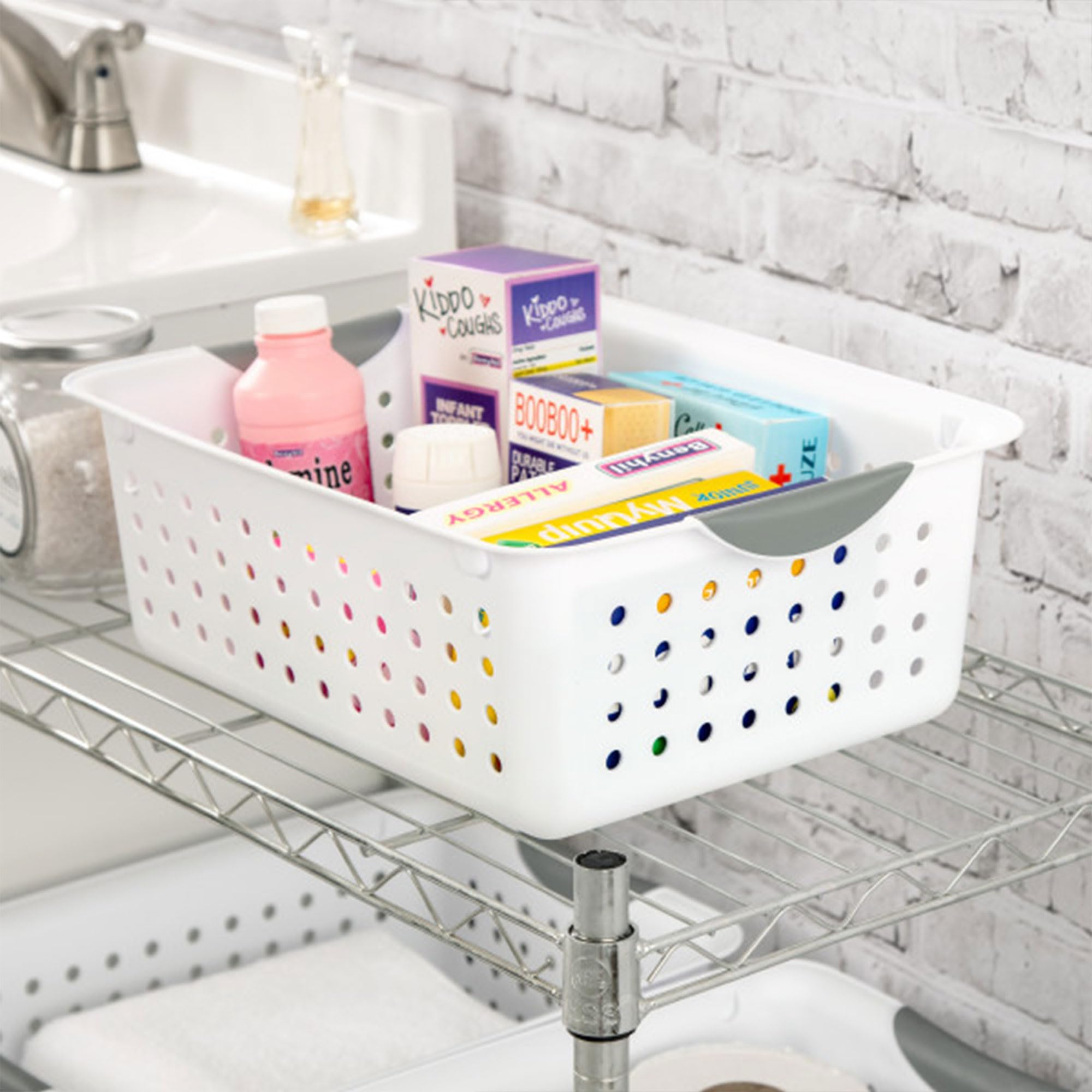 Sterilite 16248006 Medium Ultra Basket, White Basket w/ Titanium Inserts, 6-Pack