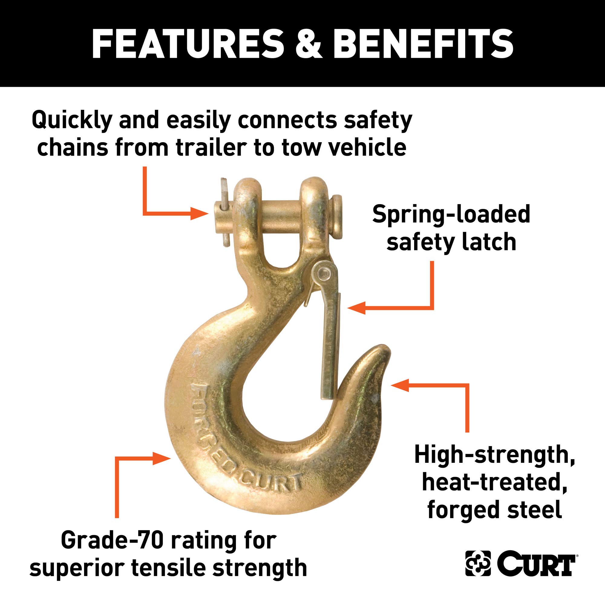 CURT 81950 5/16-Inch Forged Steel Clevis Slip Hook with Safety Latch, 18,000 lbs, 3/4-In Opening, 5/16" Pin