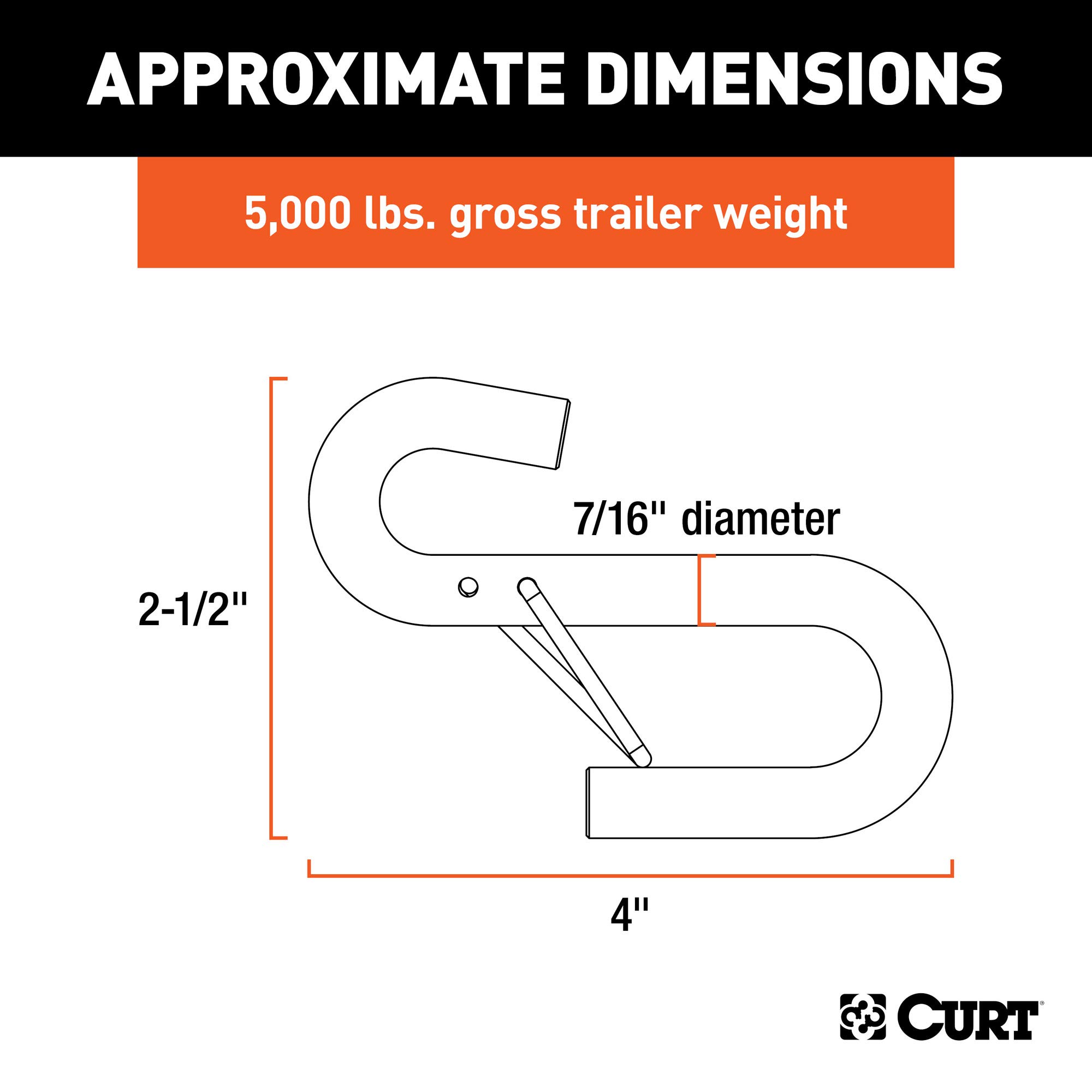 CURT 81820 7/16-Inch Certified Trailer Safety Chain S-Hook with Latch, 5,000 lbs