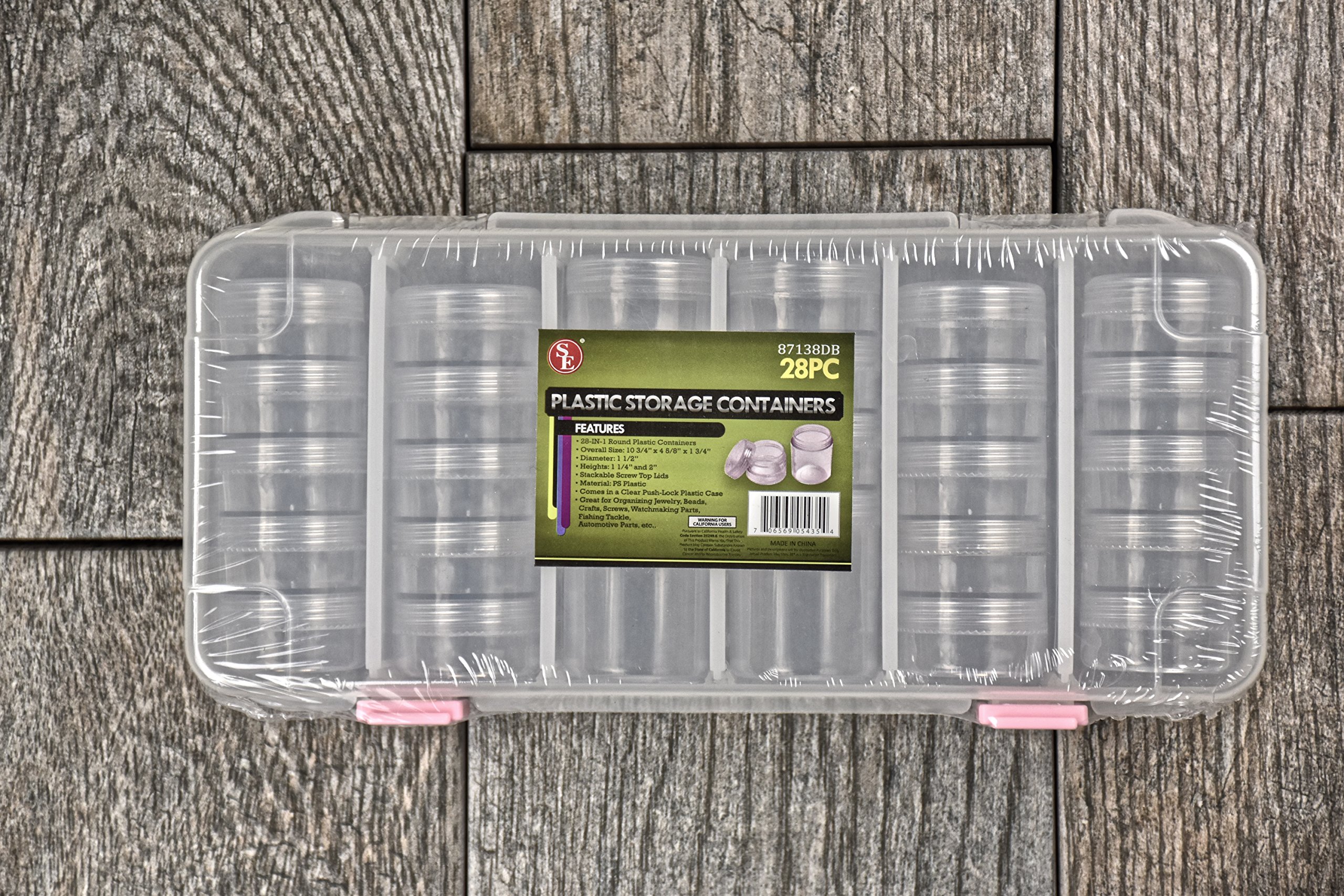 SE 28-in-1 Round Containers Inside a Plastic Storage Box with Stackable Screw-On Lids - 87138DB