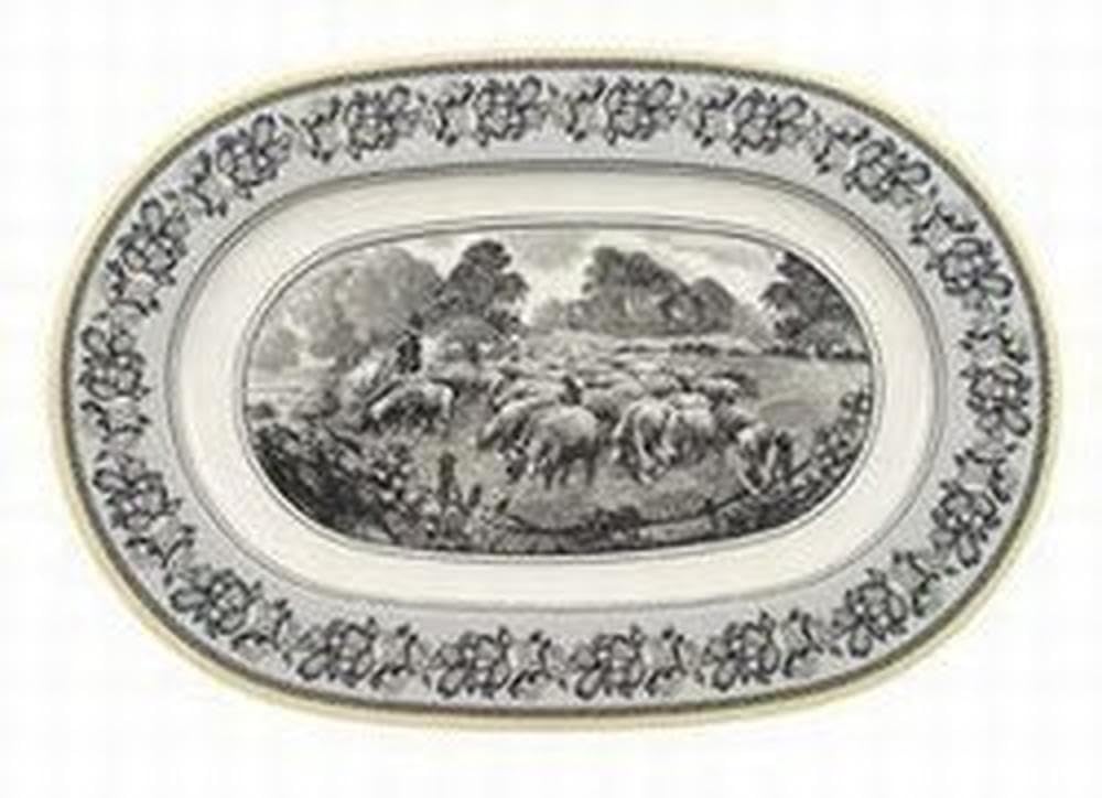 Villeroy & Boch Audun Ferme Oval Platter, 13.25 in, White/Gray/Yellow