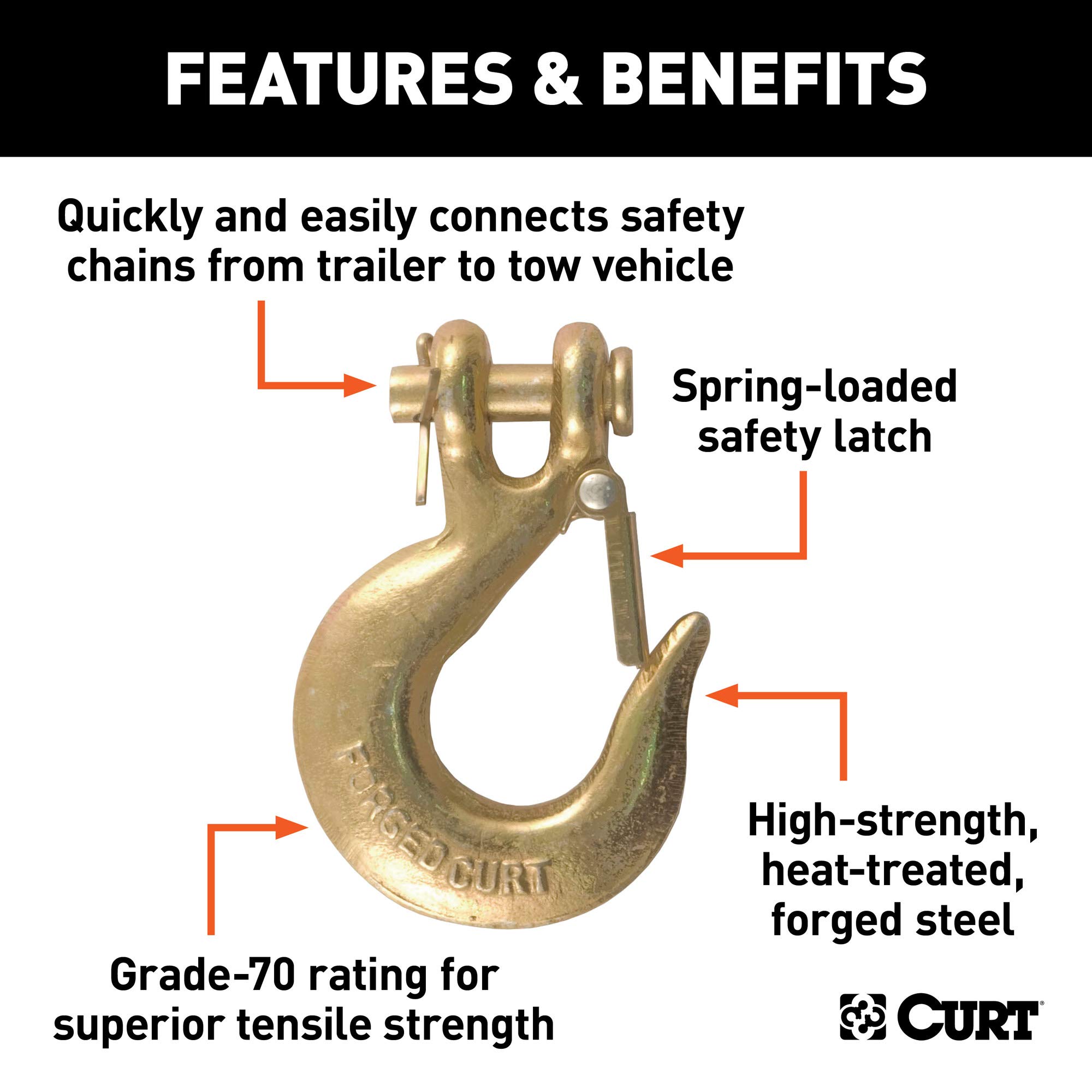 CURT 81940 1/4-Inch Forged Steel Clevis Slip Hook with Safety Latch, 12,600 lbs, 1/2-In Opening, 1/4" Pin, YELLOW ZINC