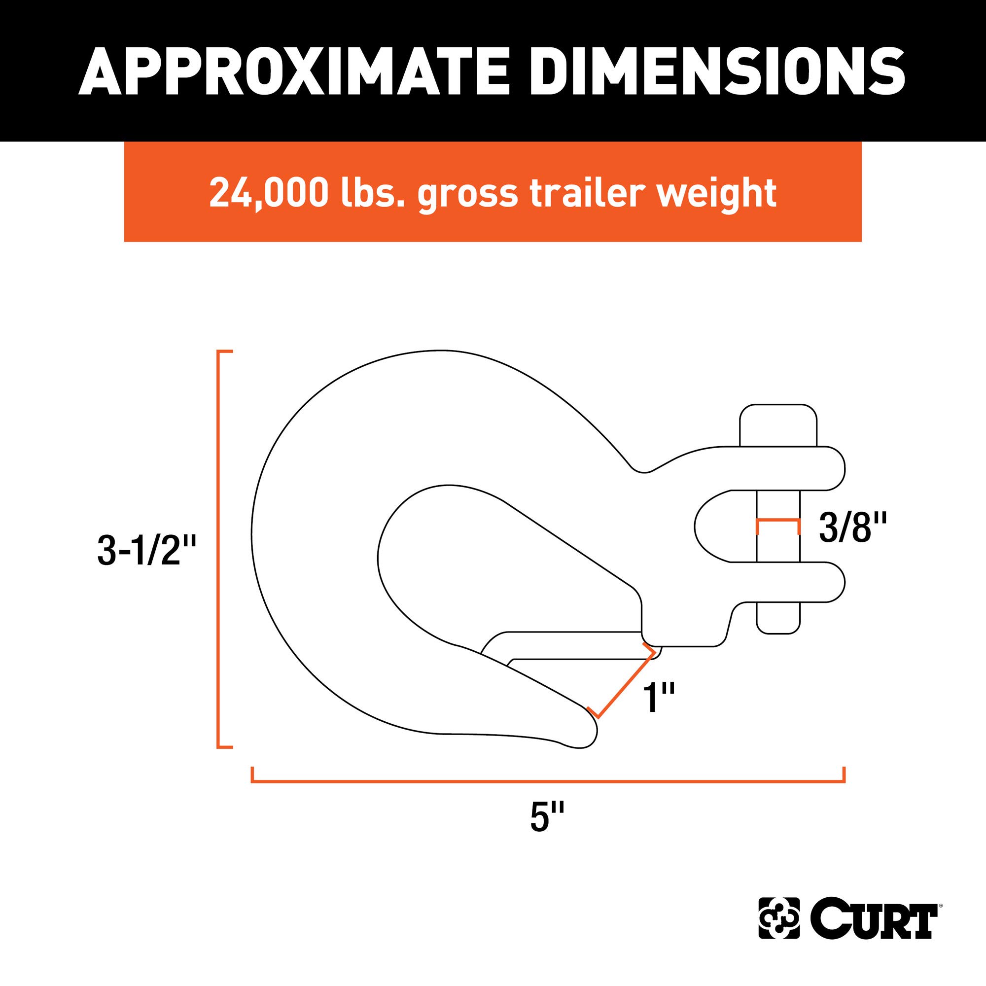 CURT 81960 3/8-Inch Forged Steel Clevis Slip Hook with Safety Latch, 24,000 lbs, 1-In Opening, 3/8" Pin