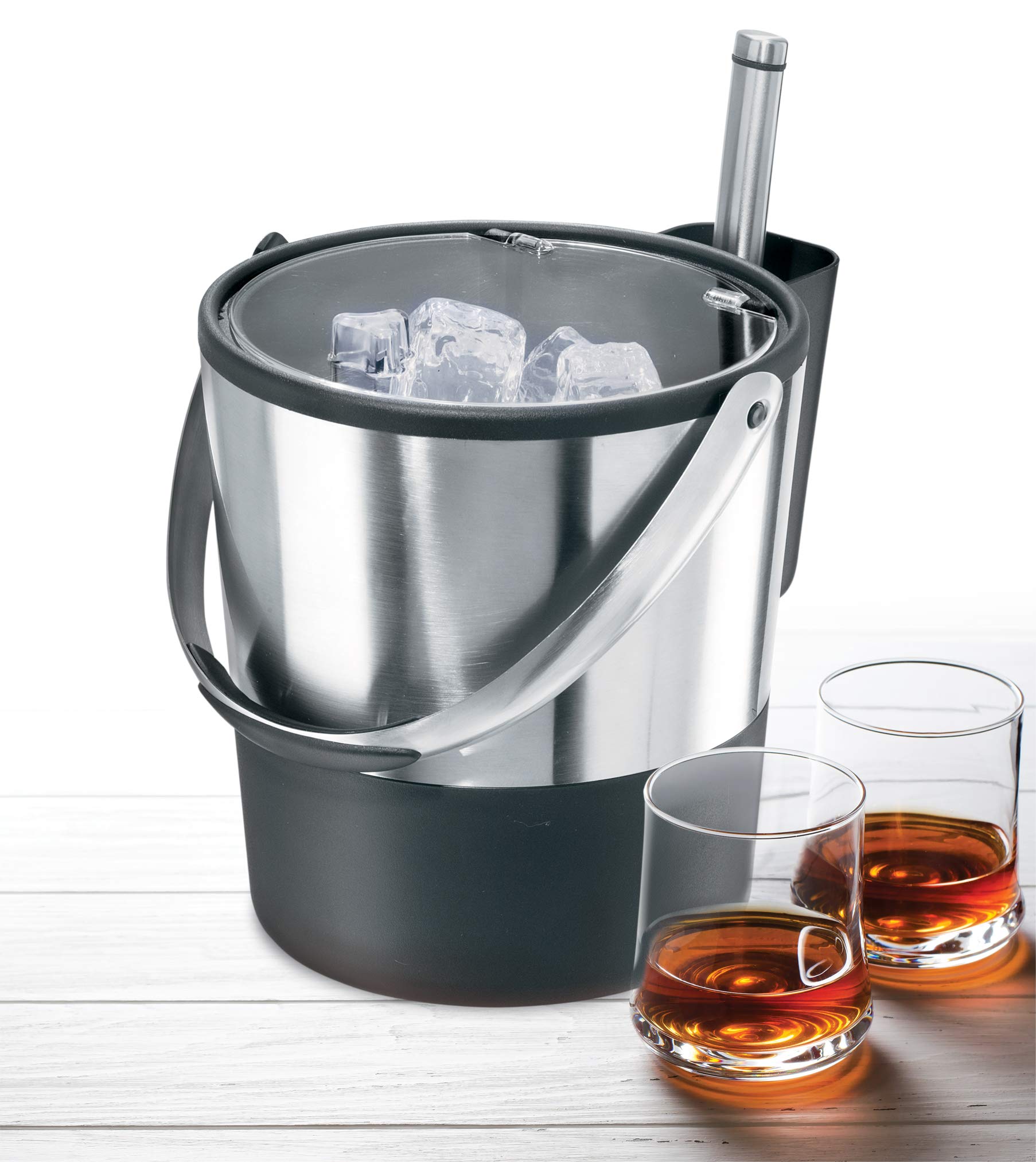 Oggi Insulated Ice Bucket, 4 Quart / 3.8 L, Stainless Steel, Black