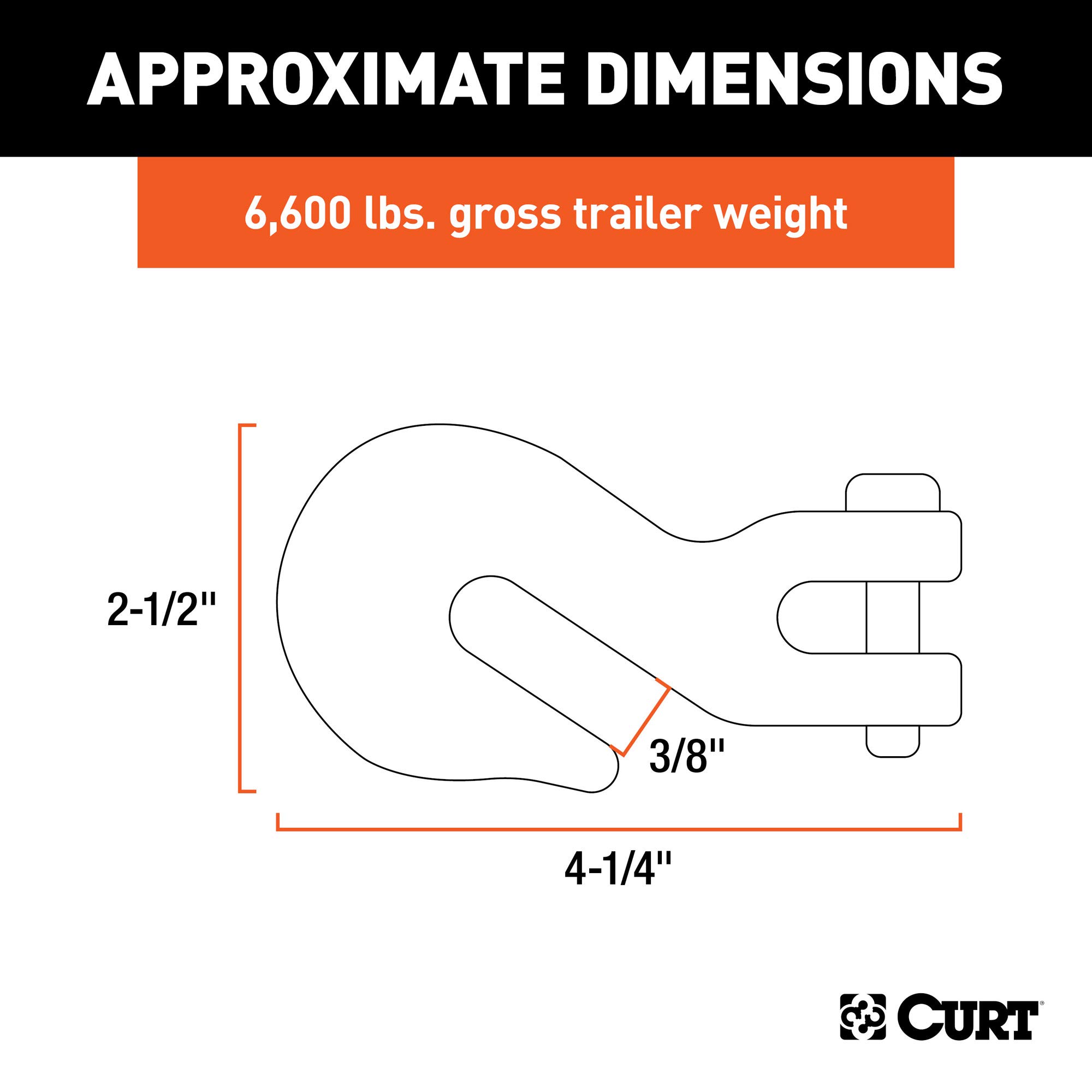 CURT 81438 3/8-Inch Forged Steel Clevis Grab Hook, 6,600 lbs. Work Load, 1/2-In Pin