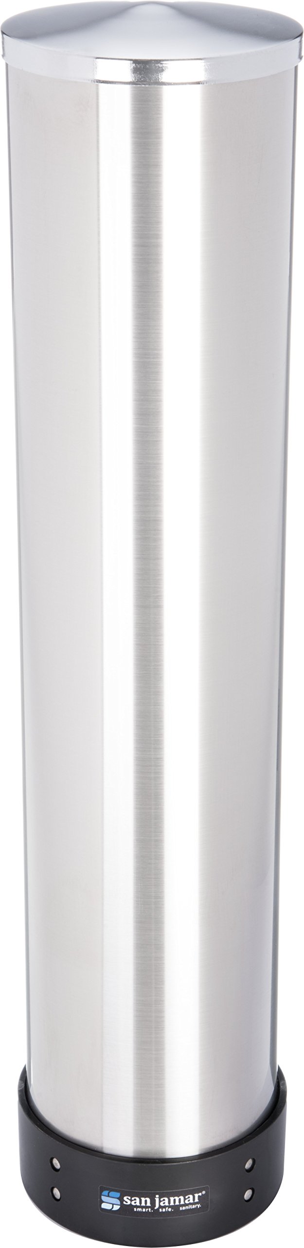 San Jamar C3500P Stainless Steel Pull Type Beverage Cup Dispenser, Fits 32oz to 46oz Cup Size, 4" to 4-7/8" Rim, 23-1/2" Tube Length