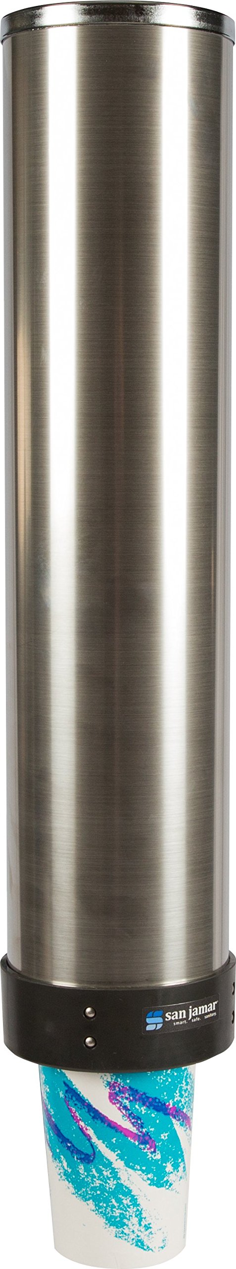 San Jamar C3500P Stainless Steel Pull Type Beverage Cup Dispenser, Fits 32oz to 46oz Cup Size, 4" to 4-7/8" Rim, 23-1/2" Tube Length