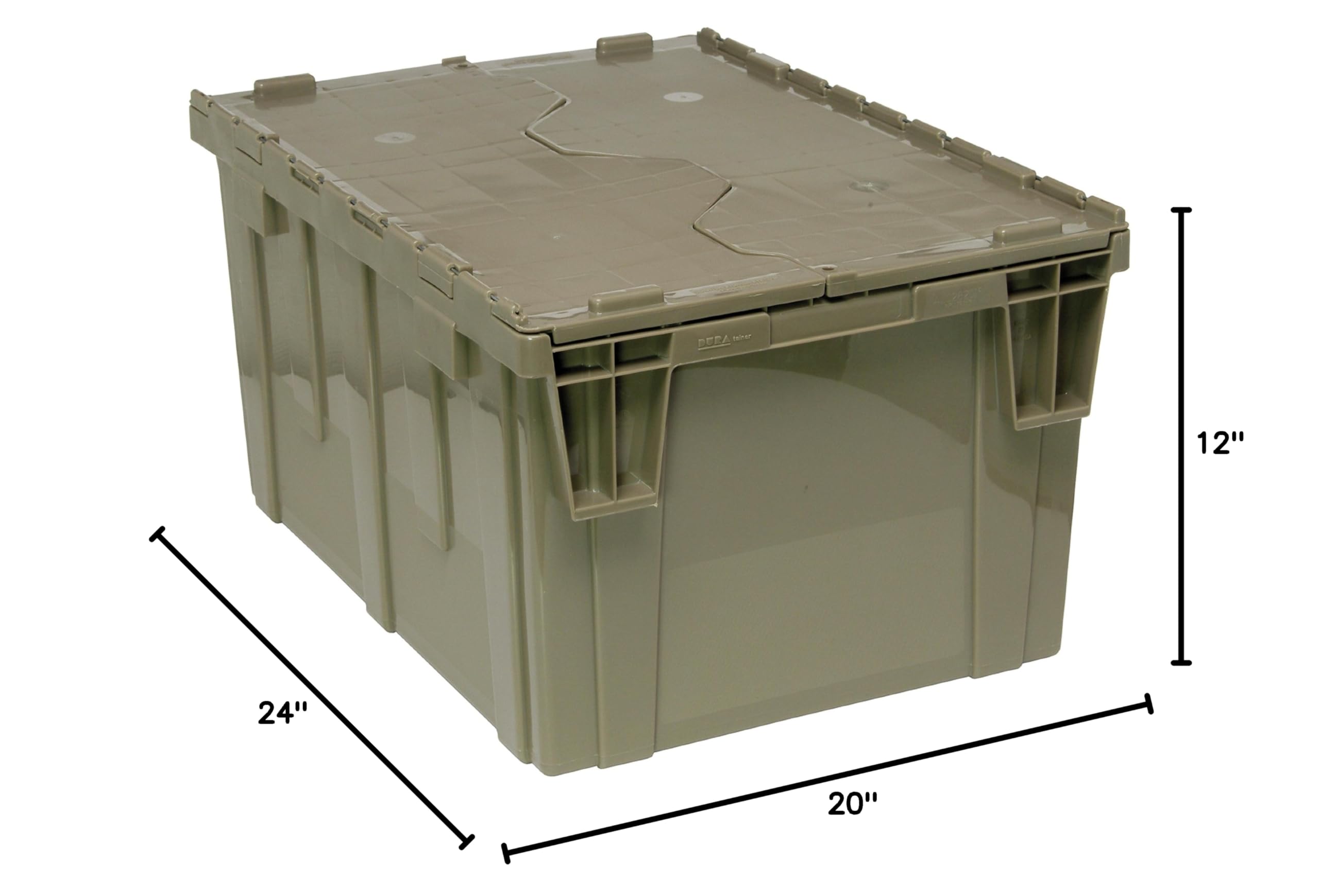 Quantum QDC2420-12 Plastic Storage Container with Attached Flip-Top Lid, 24" x 20" x 12", Gray
