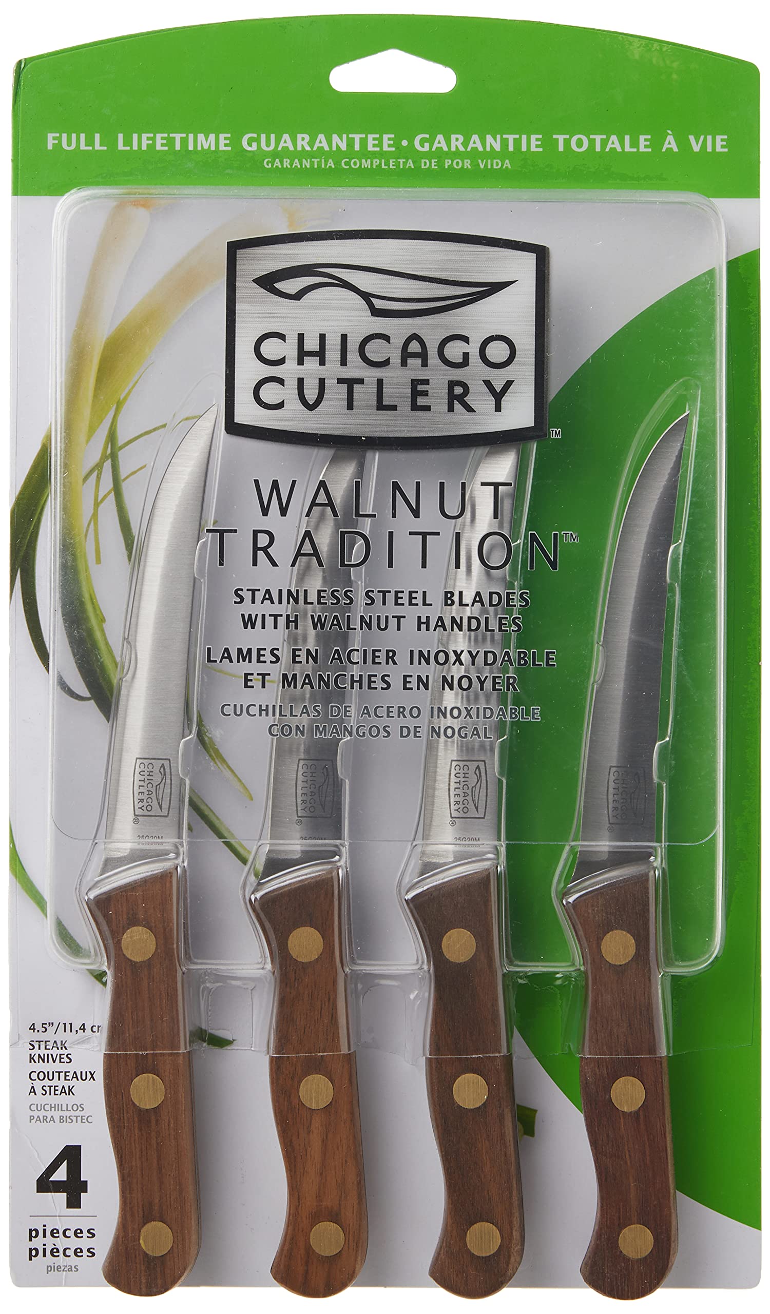 Chicago Cutlery B144 4pc Walnut Tradition Steak Knife Set