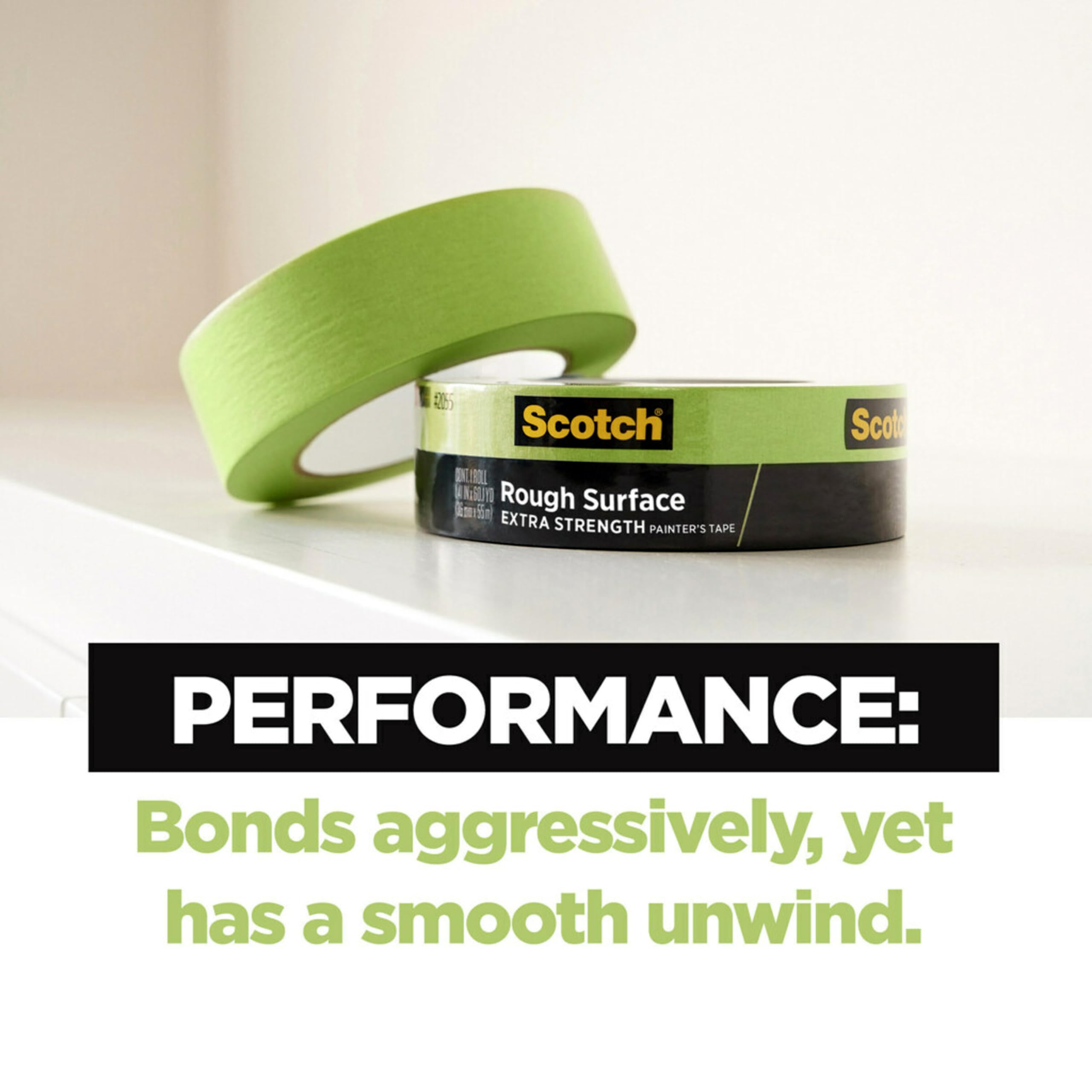 Scotch Rough Surface Extra Strength Painter's Tape, Green, Tape Protects Surfaces and Removes Easily, Rough Surface Painting Tape for Indoor and Outdoor Use, 1.41 Inches x 60.1 Yards, 1 Roll
