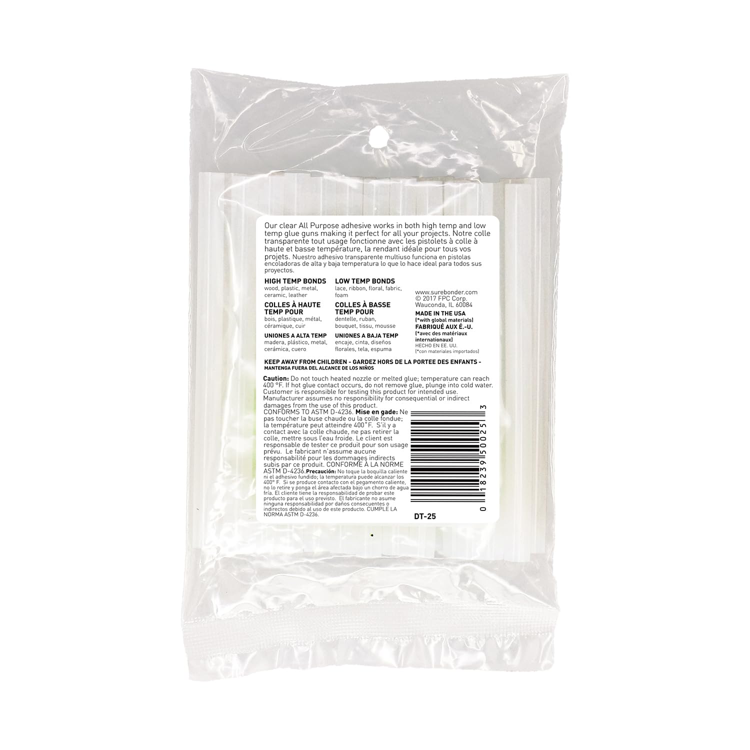 Surebonder "Clear Stik" Hot Glue Sticks for All Temperatures - Mini Size 4" L, 5/16" D - 25 Pack - All Purpose, Made in USA (DT-25)