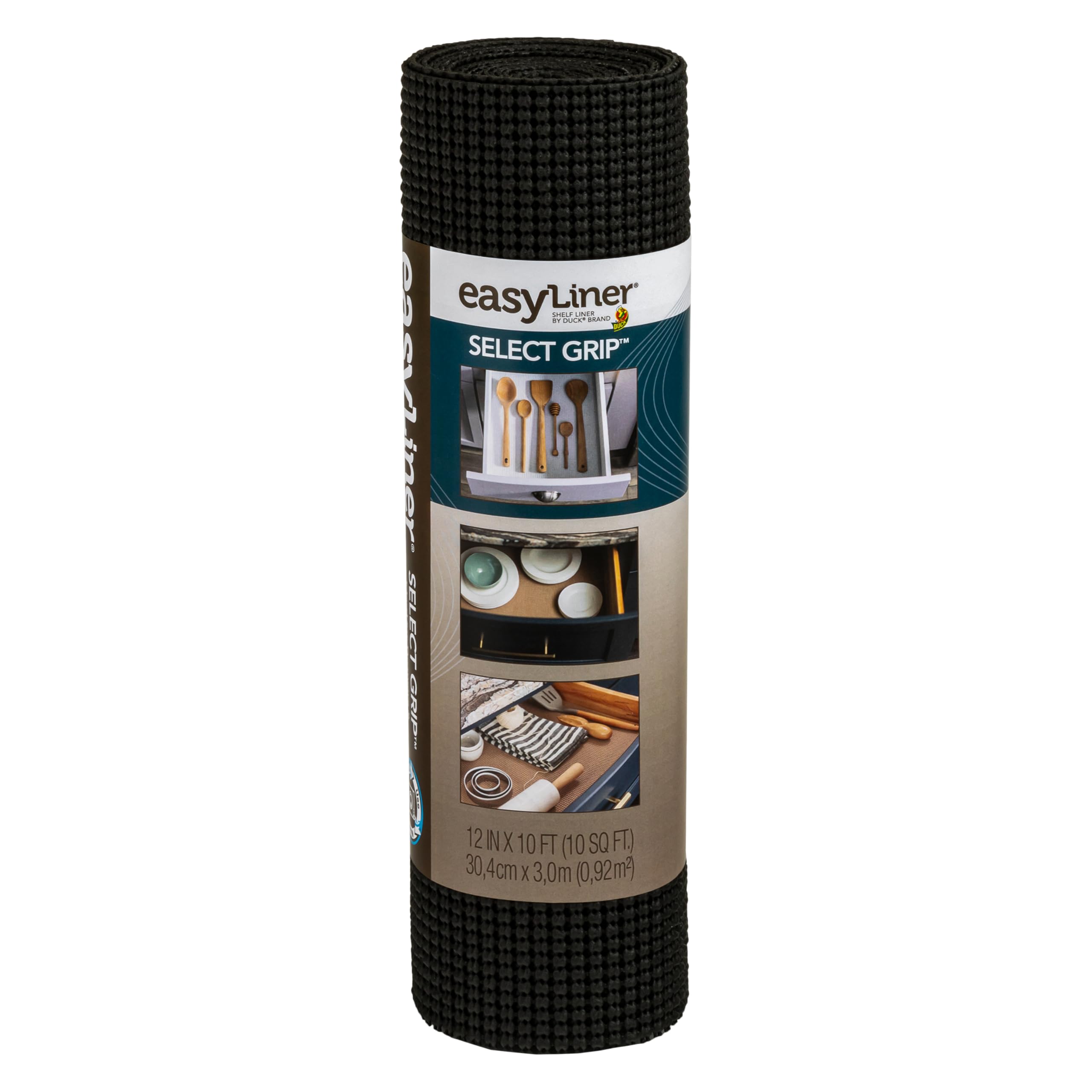 Duck Brand Select Grip EasyLiner Shelf and Drawer Liner, Non-Adhesive, 12-Inch x 10-Feet, Non-Adhesive, Black, 1359571