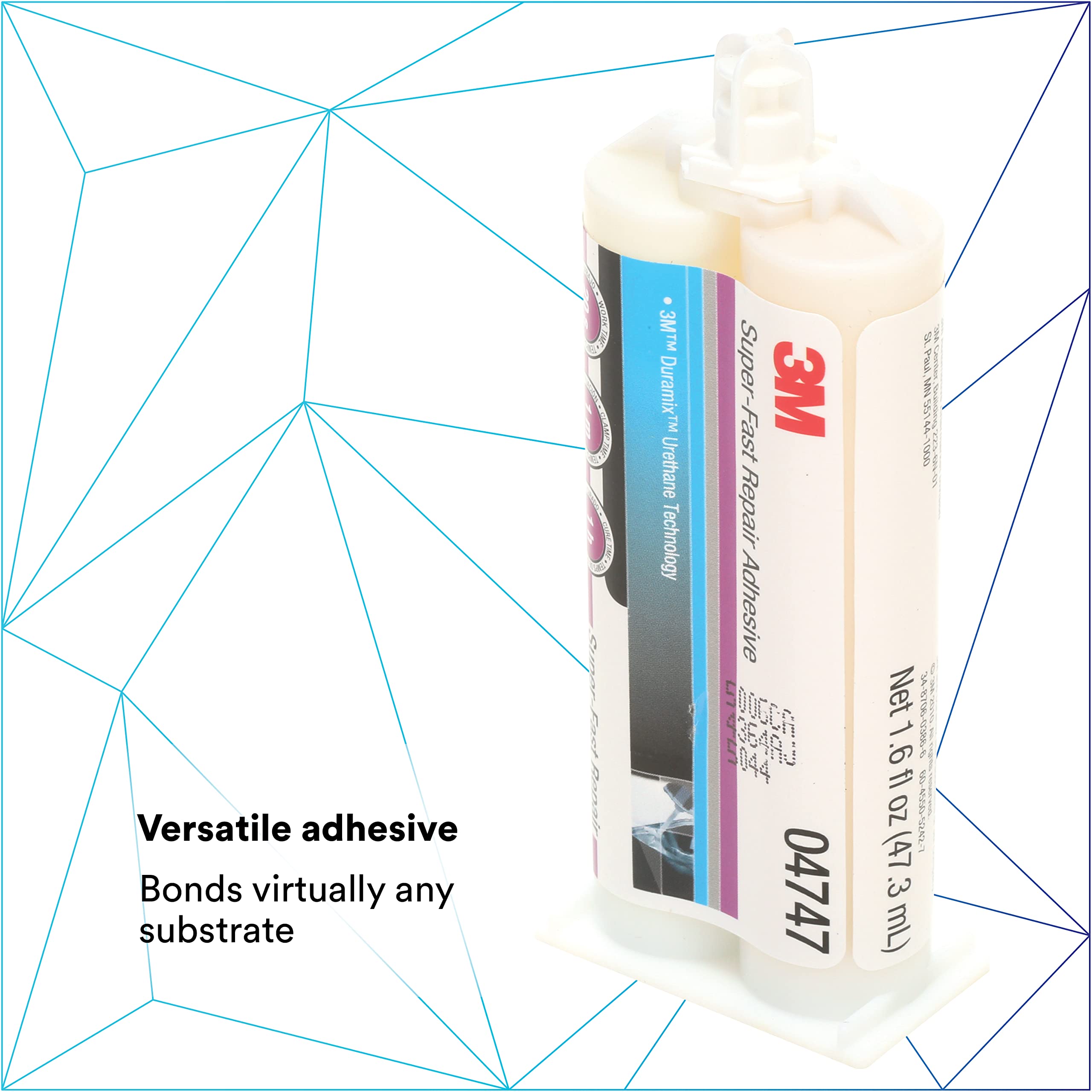 3M Super-Fast Repair Adhesive, 04747, Tranlucent Color,Two-Component, Semi-Rigid, Urethane Adhesive, 47.3 mL/1.6 fl oz Cartridge
