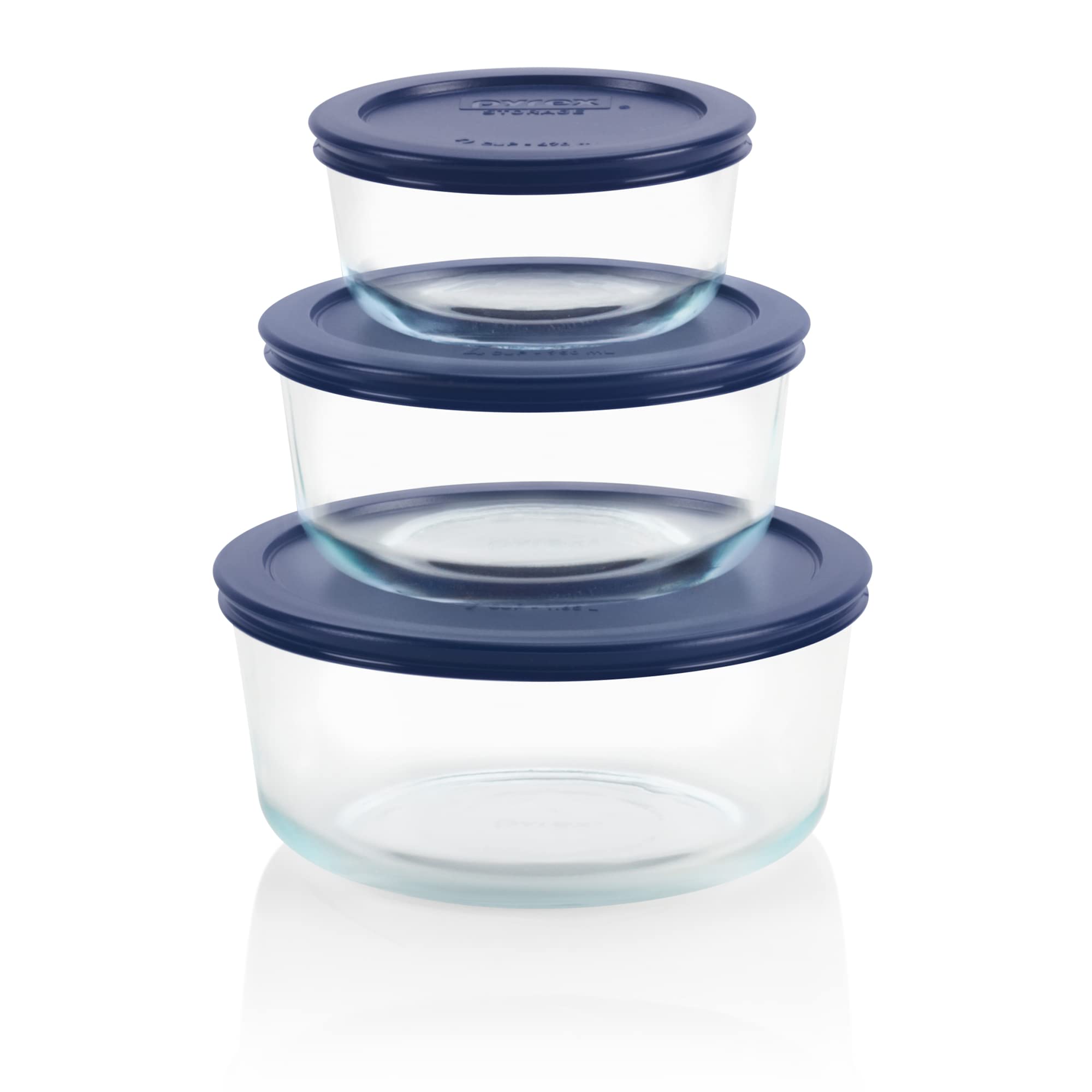 Pyrex Simply Store 6-Pc Glass Food Storage Container Set with Lid, 7-Cup, 4-Cup, & 2-Cup Round Glass Storage Containers with Lid, BPA-Free Lid, Dishwasher, Microwave and Freezer Safe