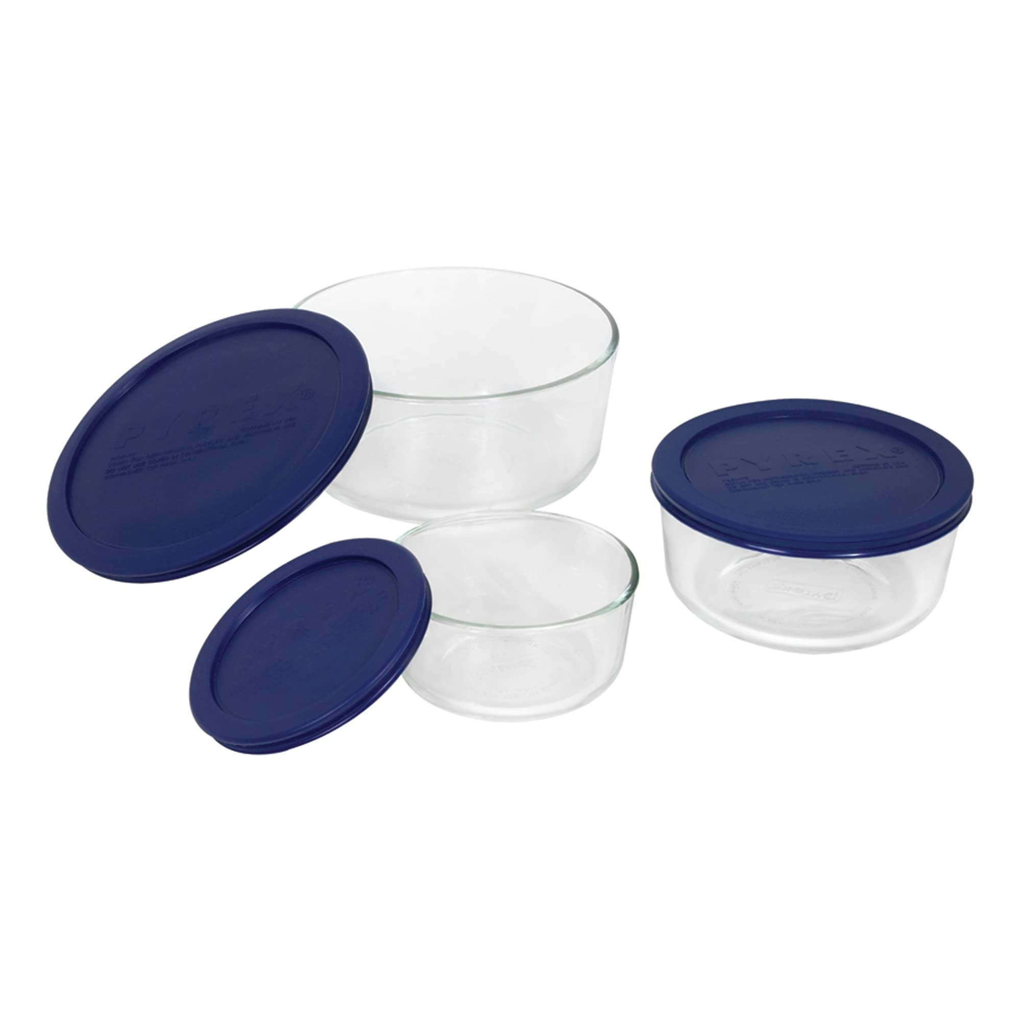 Pyrex Simply Store 6-Pc Glass Food Storage Container Set with Lid, 7-Cup, 4-Cup, & 2-Cup Round Glass Storage Containers with Lid, BPA-Free Lid, Dishwasher, Microwave and Freezer Safe