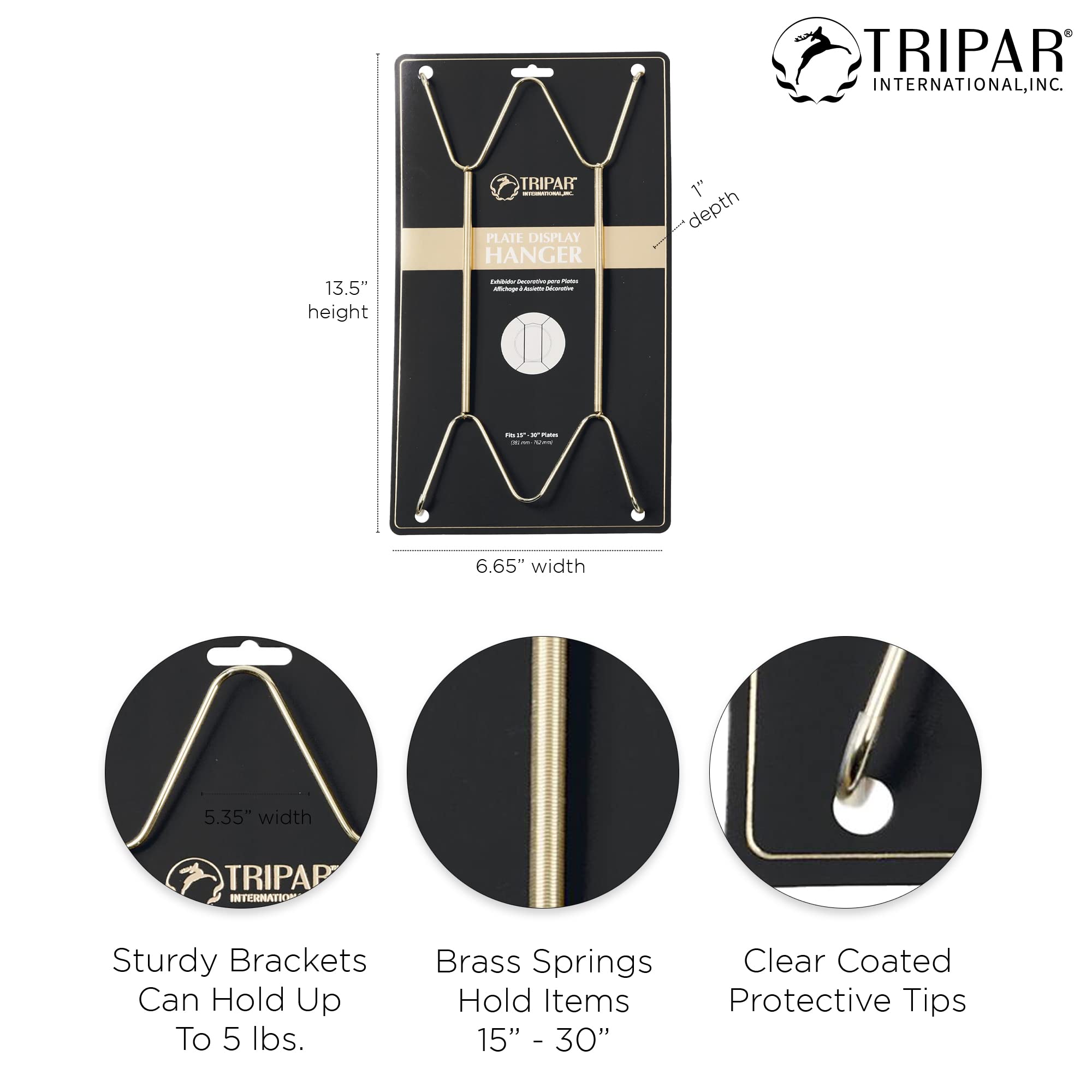 TRIPAR 15-30-Inch Brass Plate Wire Wall Plate Hanger