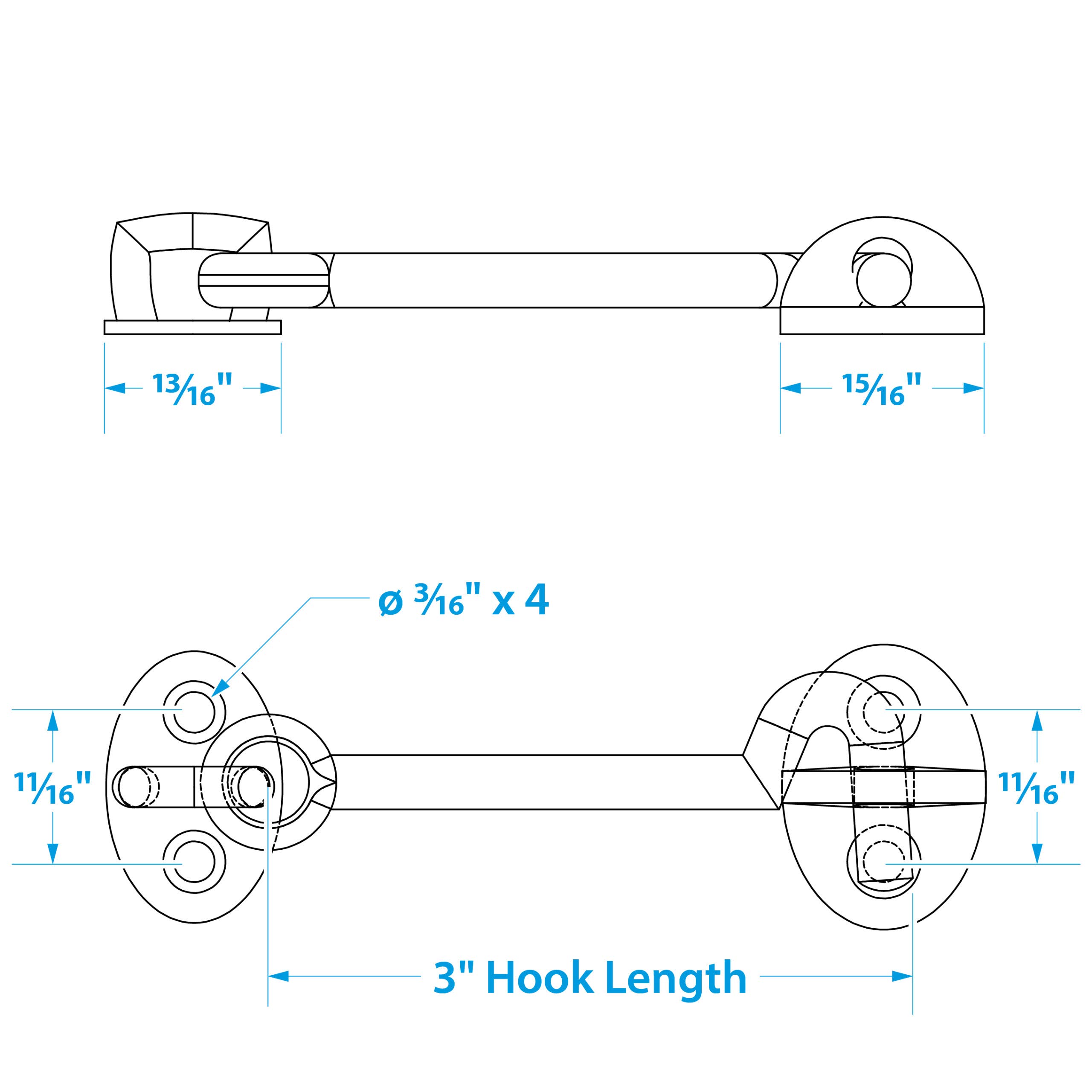 Seachoice Chrome-Plated Cast Brass 3 in. Marine Cabin Door Hook w/ #6 Fastener