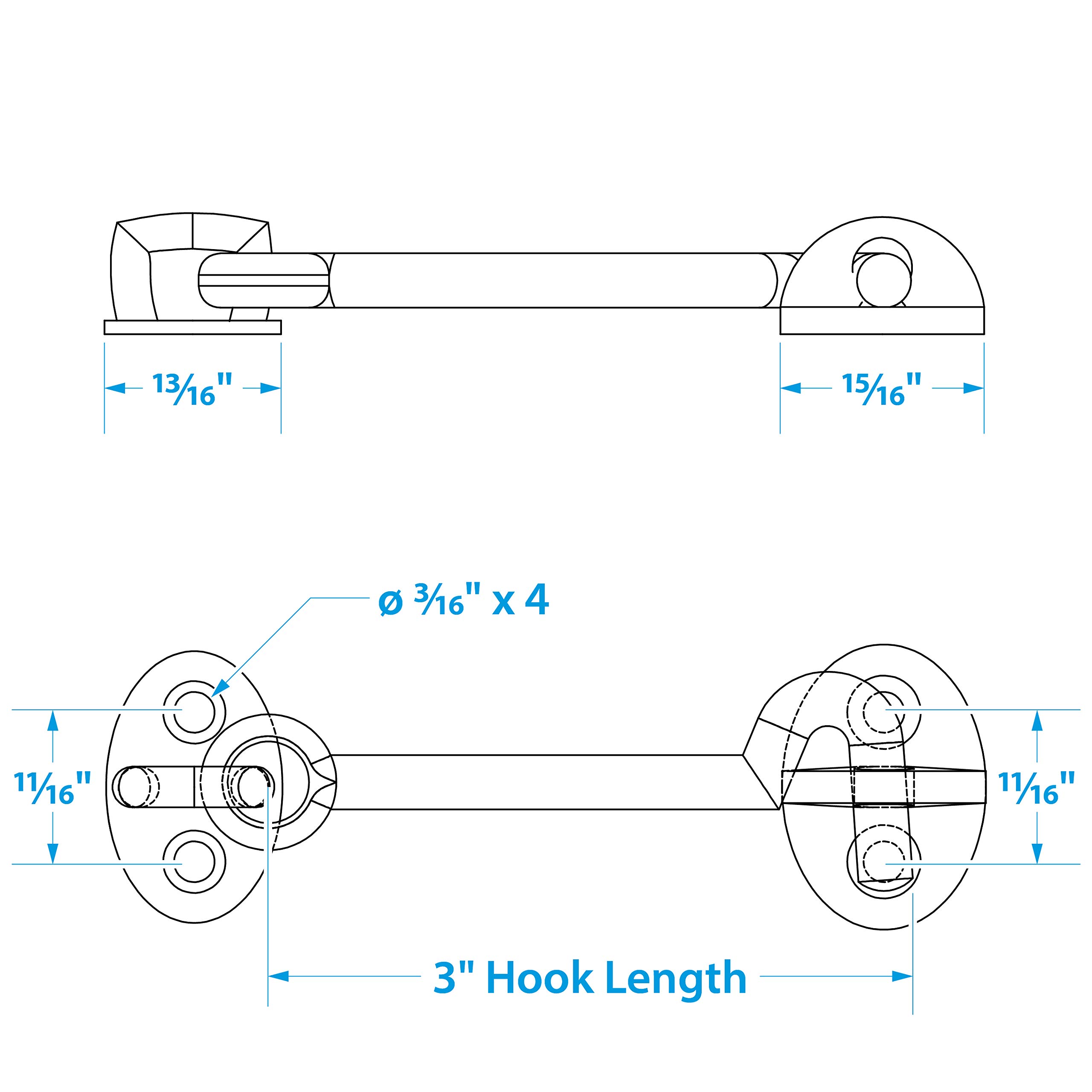 Seachoice Chrome-Plated Cast Brass 3 in. Marine Cabin Door Hook w/ #6 Fastener
