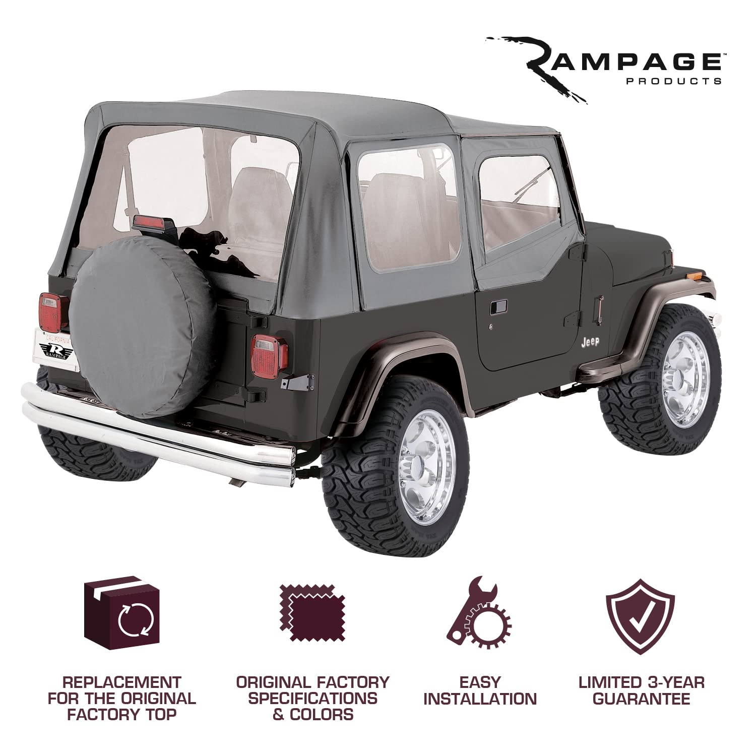 Rampage Complete Soft Top | Vinyl, White with Tinted Windows, includes Frame & Hardware | 98402 | Fits 1966 - 1977 Ford Bronco