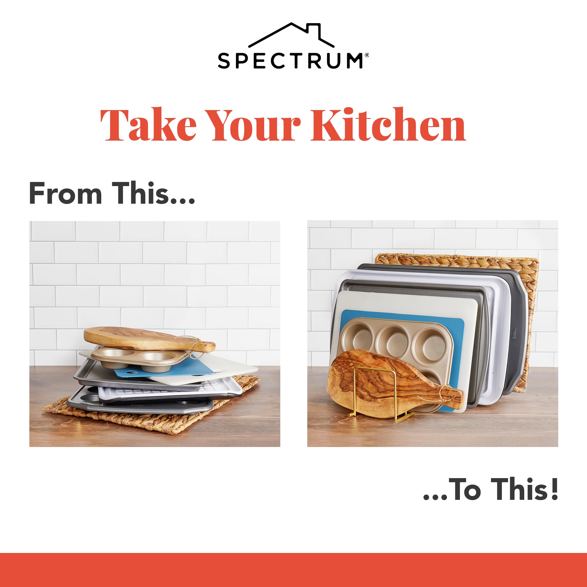 Spectrum Diversified Euro Kitchen Organizer for Plates, Cutting Boards, Bakeware Cooling Racks, Pots & Pans, Serving Trays, Reusable Containers, and Lids, Satin Nickel