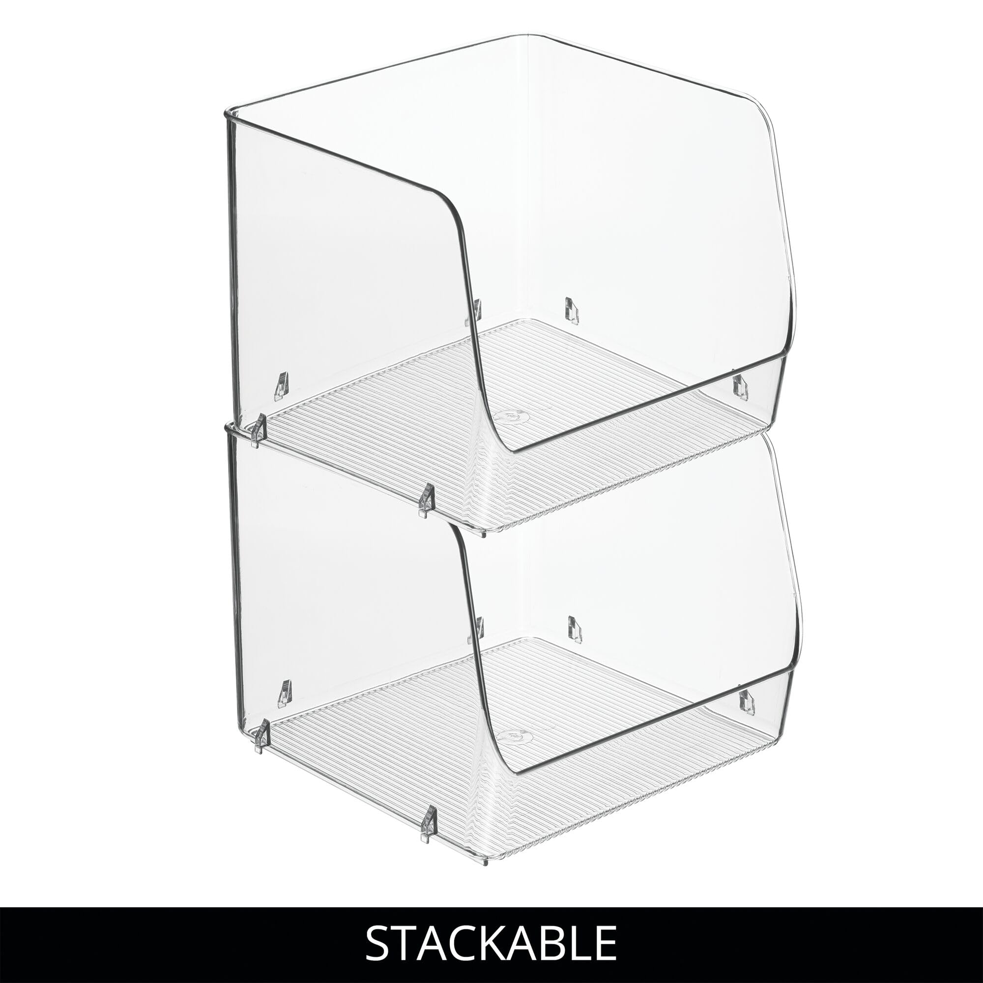 iDesign Linus Stacking Organizer Bins for Kitchen, Pantry, Office, Bathroom, Extra Large-Clear