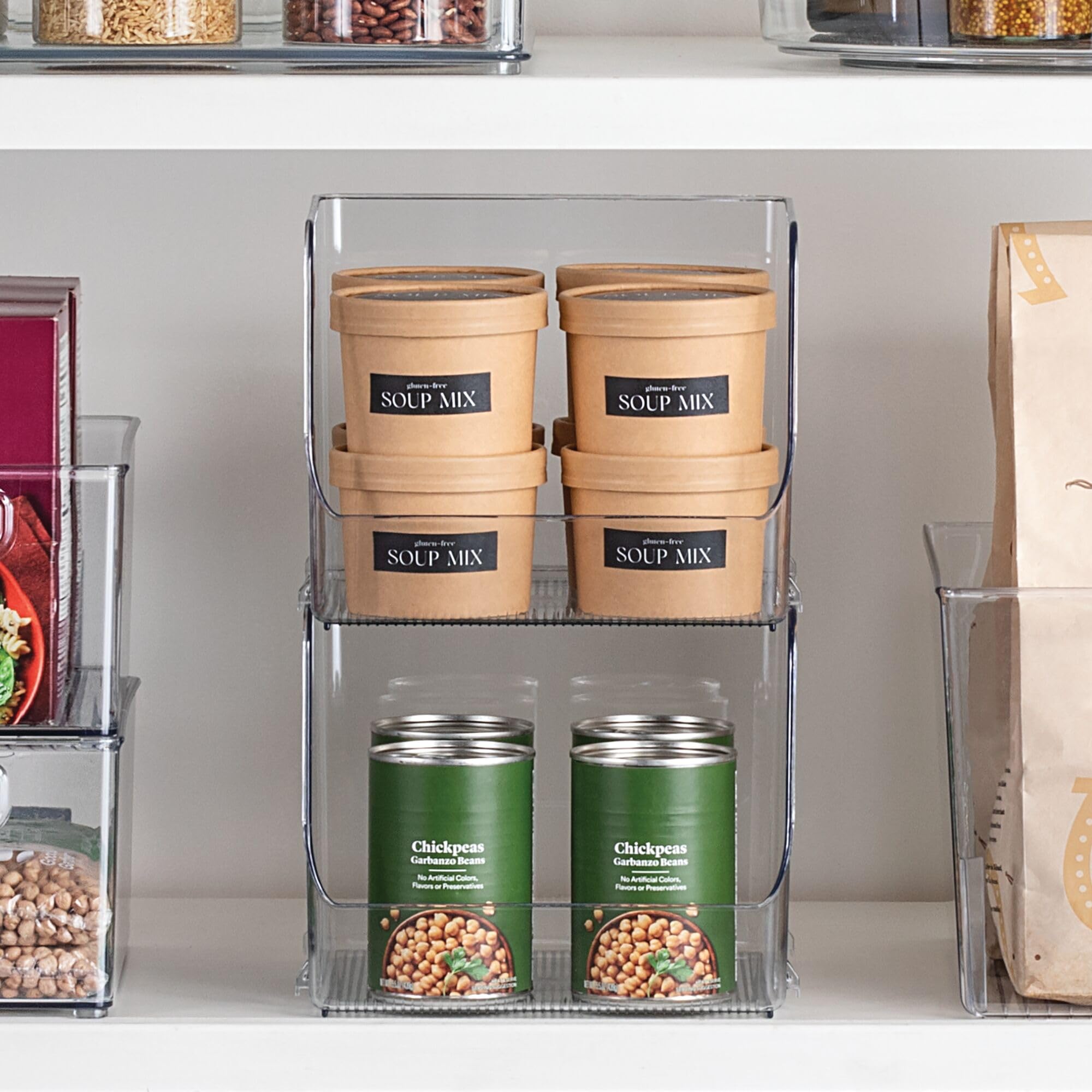 iDesign Linus Stacking Organizer Bins for Kitchen, Pantry, Office, Bathroom, Extra Large-Clear