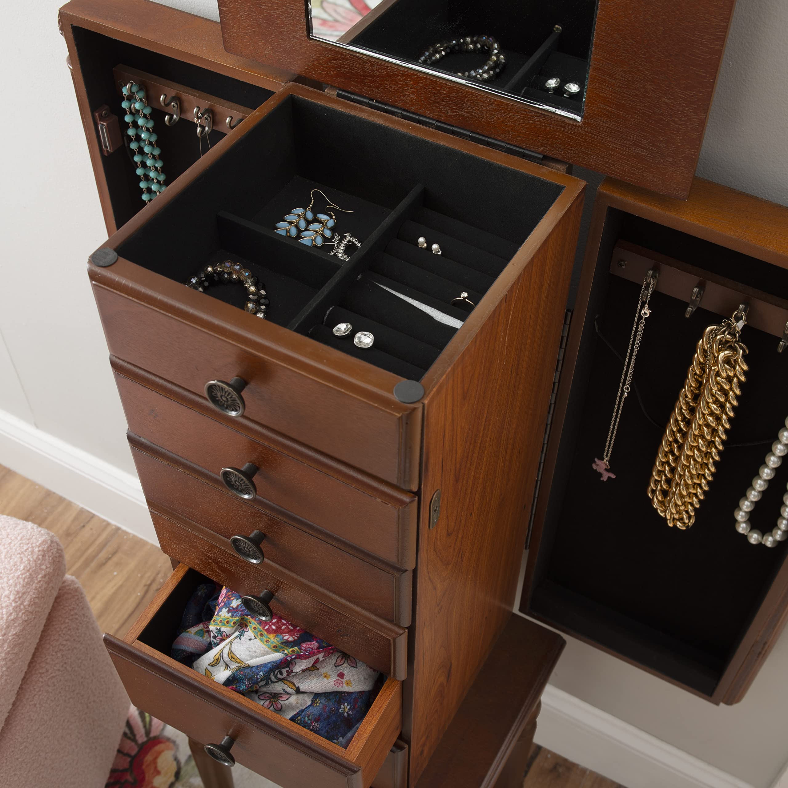 Powell Lightly Distressed "Deep Cherry" Jewelry Armoire