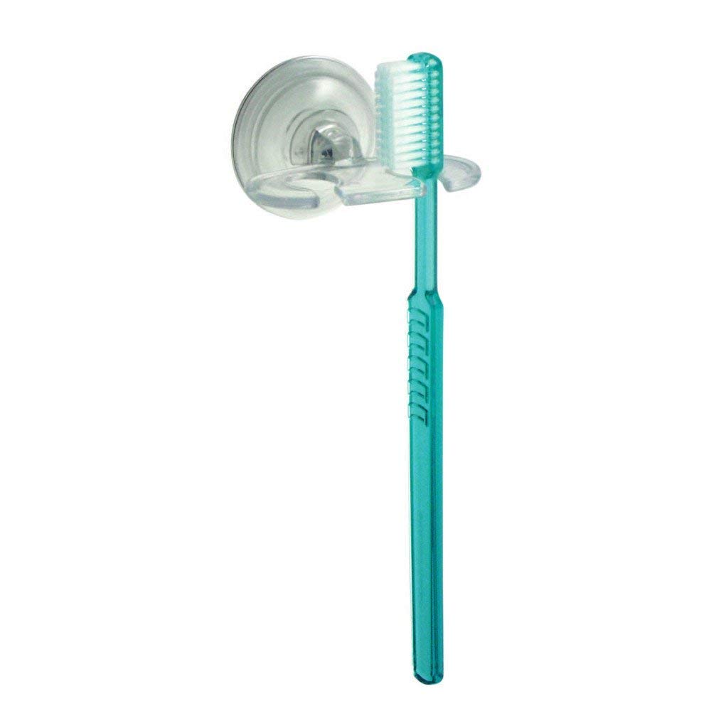 iDesign BPA-Free Plastic Bathroom Suction Toothbrush Holder - 2.75" x 2.25" x 2", Clear