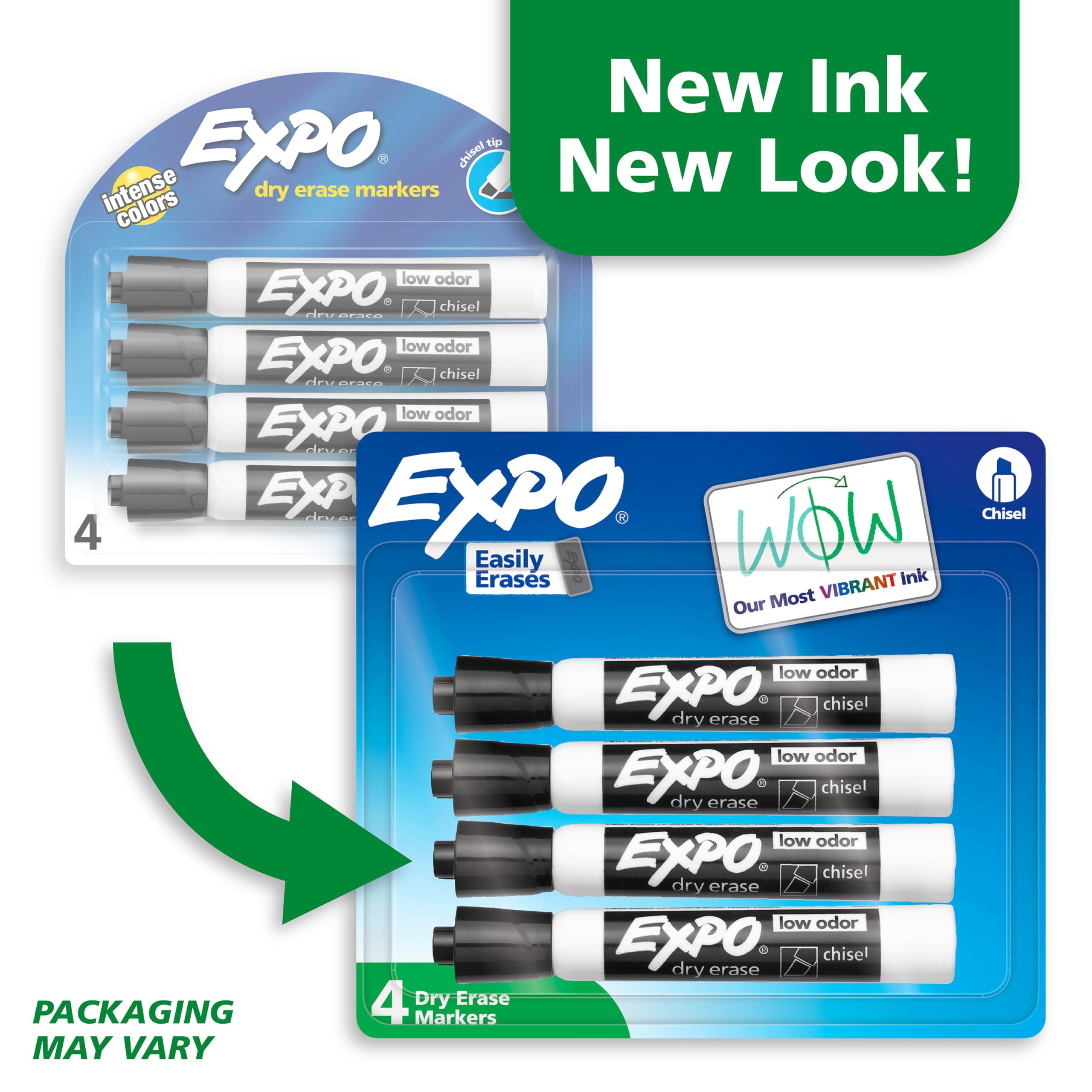 EXPO 80661 Low-Odor Dry Erase Markers, Chisel Tip, Black, 4-Count