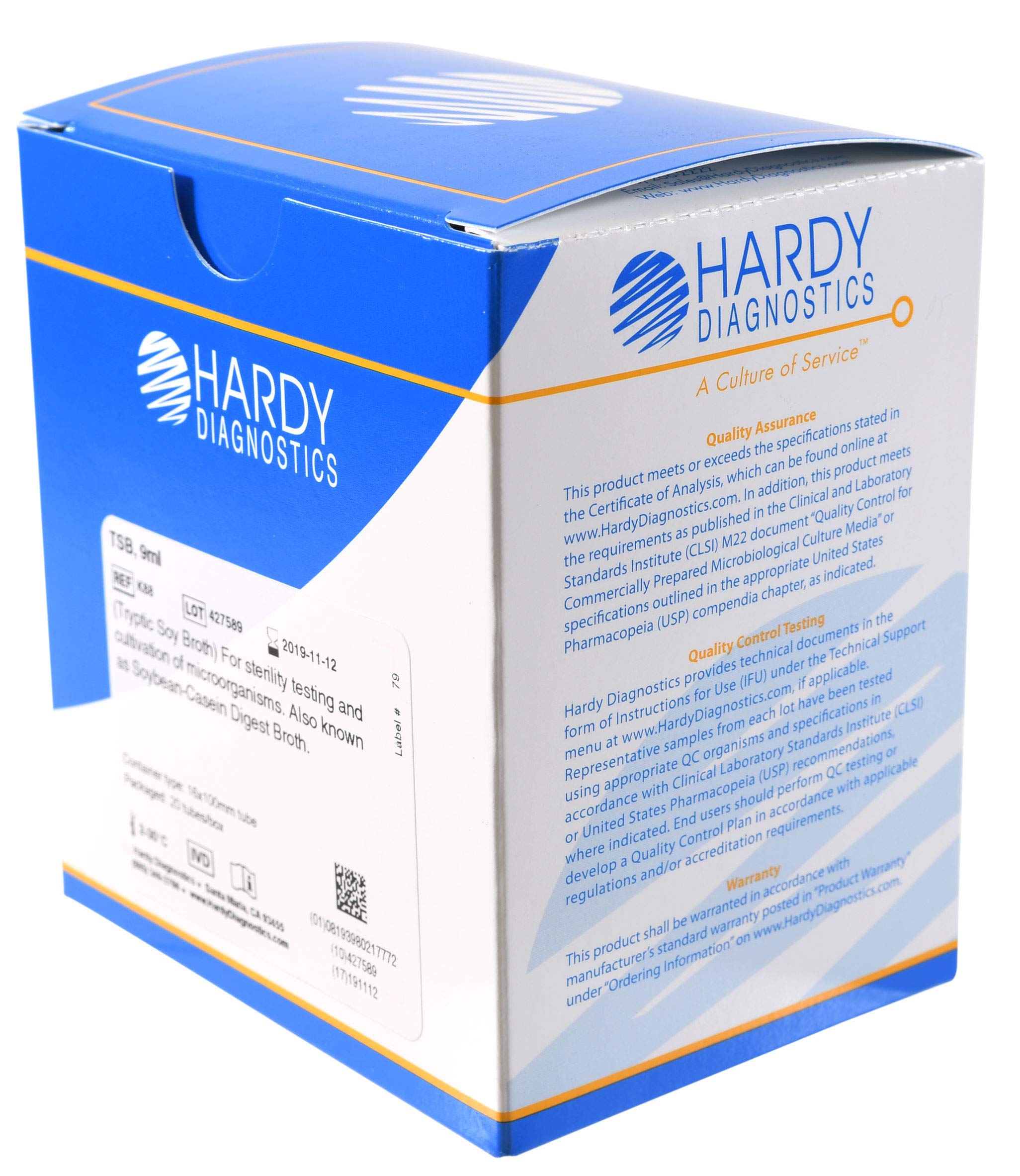 Tryptic Soy Broth (TSB), a General Growth Medium, 9 Milliliter Fill, 16x100mm Tube, Order by The Package of 20, by Hardy Diagnostics