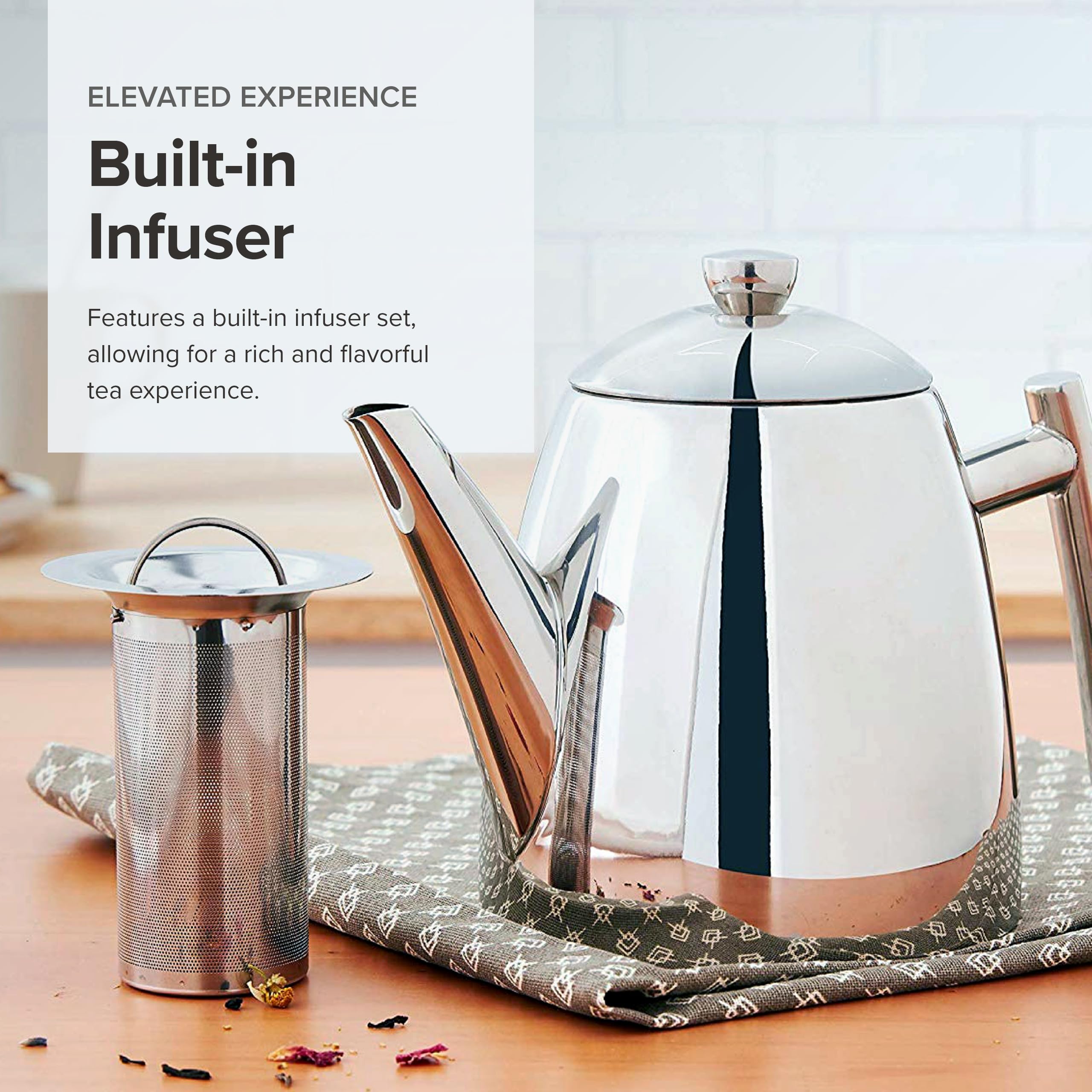 Frieling 18/8 Stainless Steel Teapot with Infuser, Tea Warmer with Teapot Infuser for Loose Tea, 34 Ounces