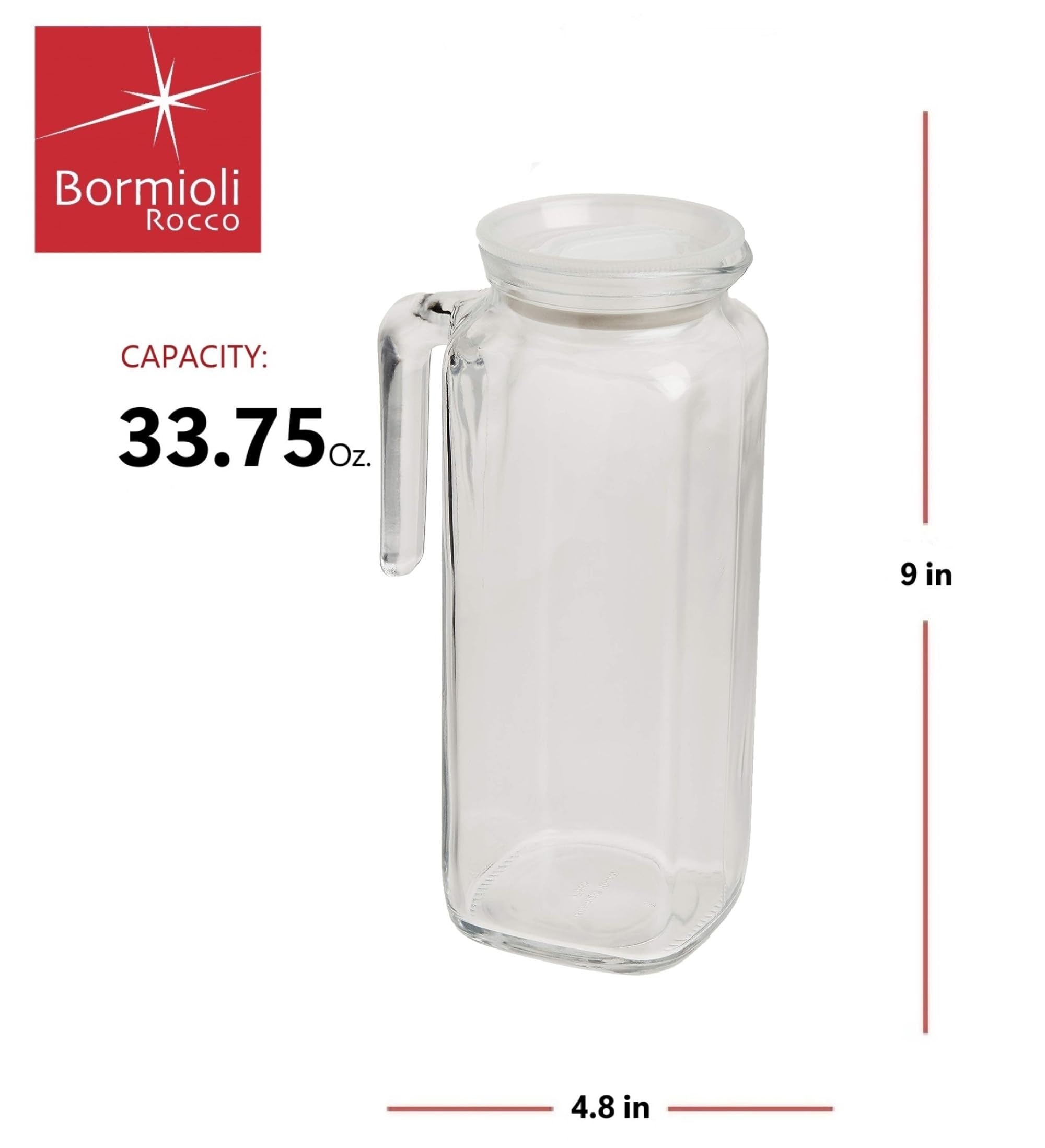 Bormioli Rocco Glass Frigoverre Jug With Airtight Lid (1 Liter): Clear Pitcher With Hermetic Sealing, Easy Pour Spout & Handle – For Water, Juice, Iced Coffee & Iced Tea