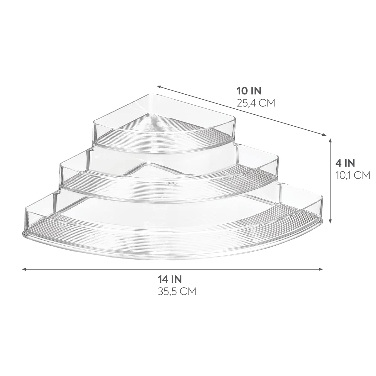 iDesign Recycled Plastic 3-Tier Stadium Spice Rack Organizer for Kitchen, Fridge, Freezer, Pantry and Cabinet Organization, The Linus Collection โ 14" x 10" x 4", Clear