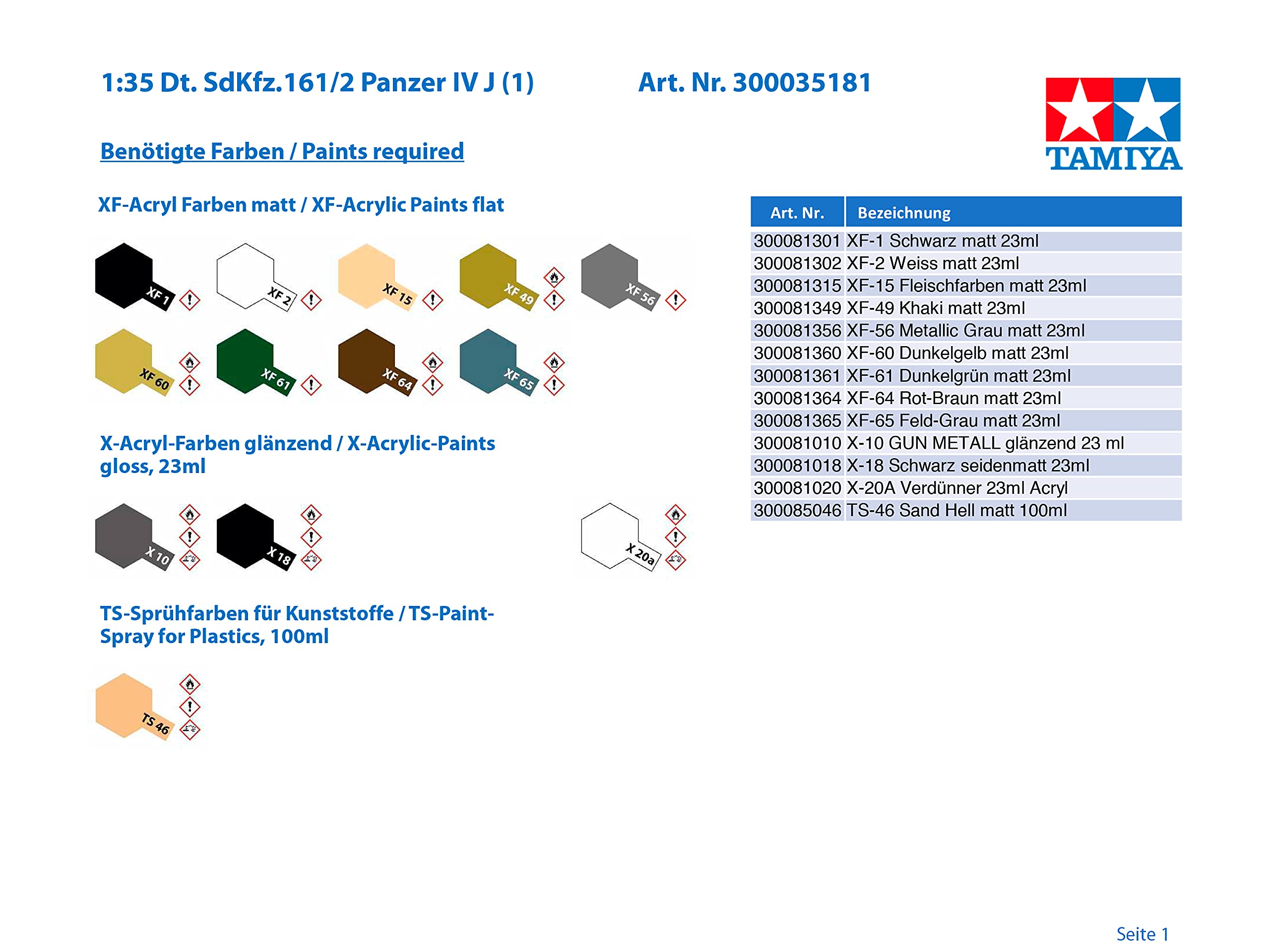 TAMIYA Models 35181 Panzerkampfvagen IV Ausf.J Sd.Kfz.161/2 Model Kit