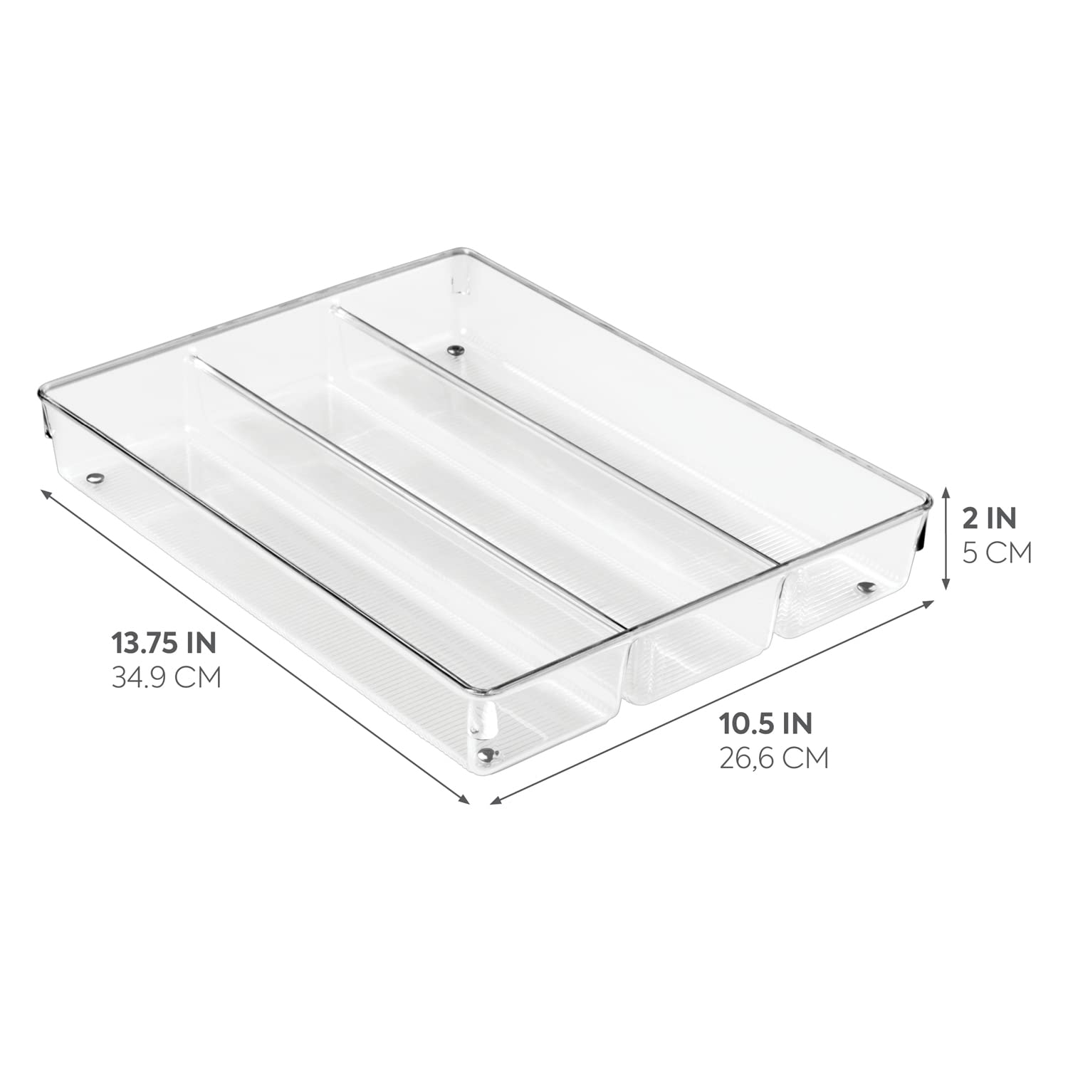 iDesign Linus Plastic Kitchen Drawer Utensil Organizer, Divided Storage Container for Silverware, Spatulas, Gadgets, 3.8" x 10.5" x 2" - Clear