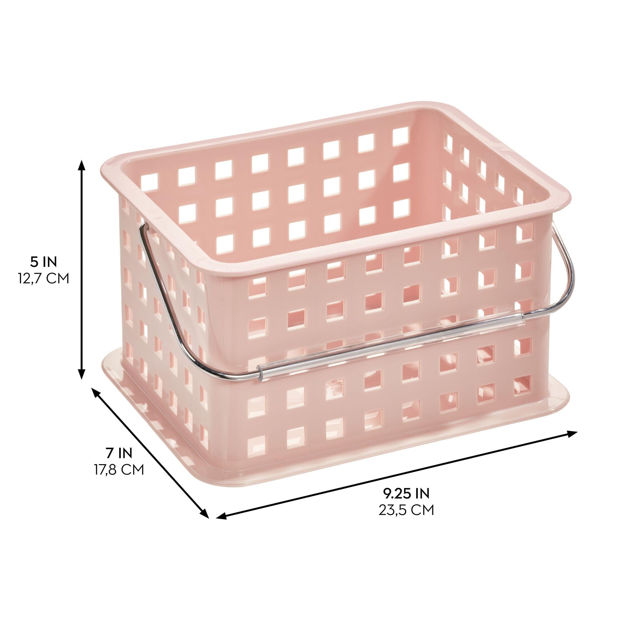 iDesign Spa BPA-Free Plastic Small Stackable Basket with Handle - 9.25" x 7" x 5", Blush