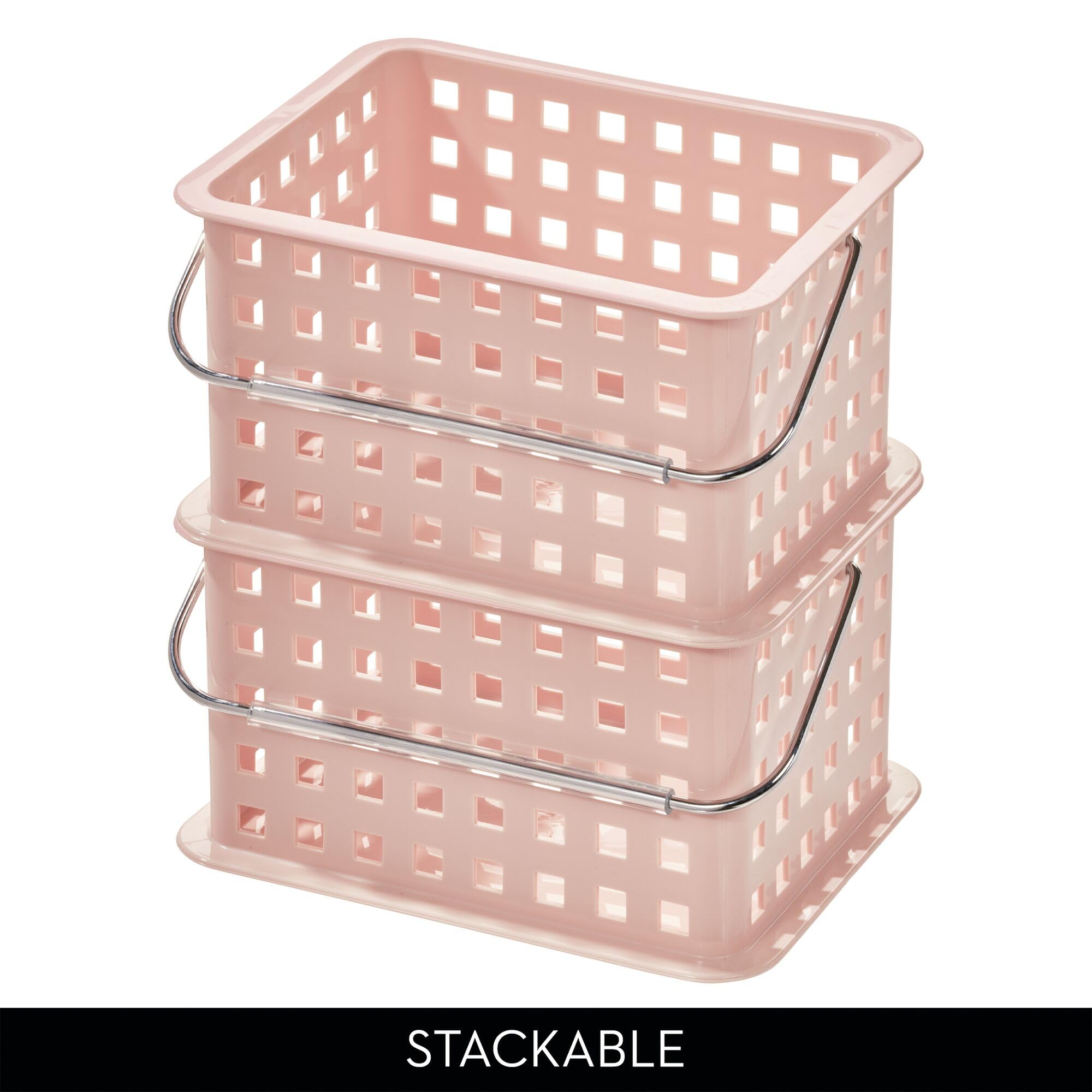 iDesign Spa BPA-Free Plastic Small Stackable Basket with Handle - 9.25" x 7" x 5", Blush